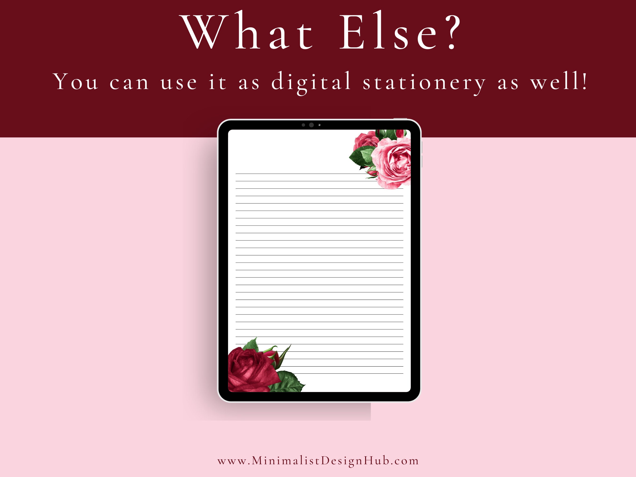 Printable Red Rose Floral Stationery, Digital Stationery, Printable ...