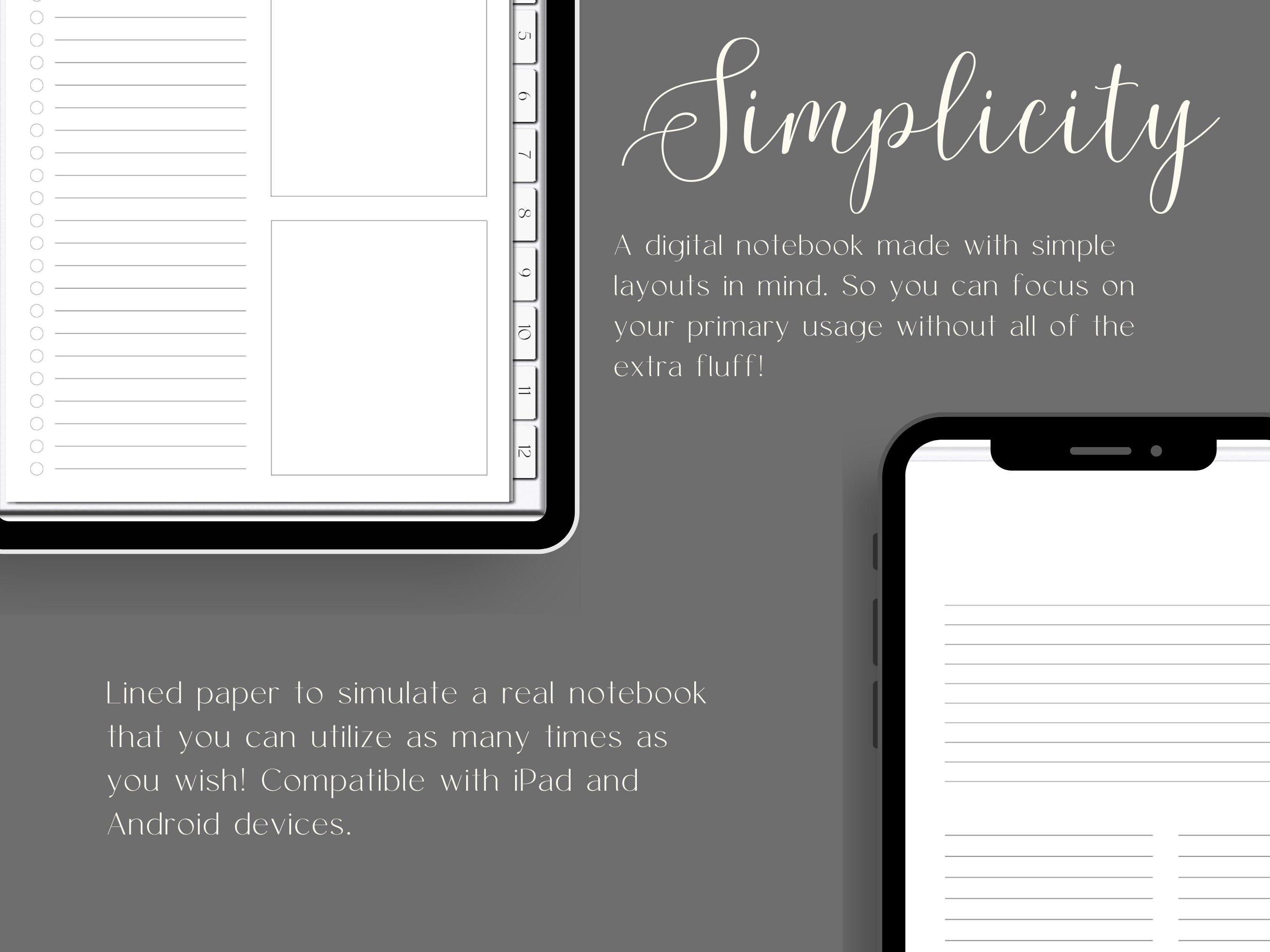 Minimalist Portrait Digital Notebook, Noteshelf, Goodnotes 5, 12 Tab ...
