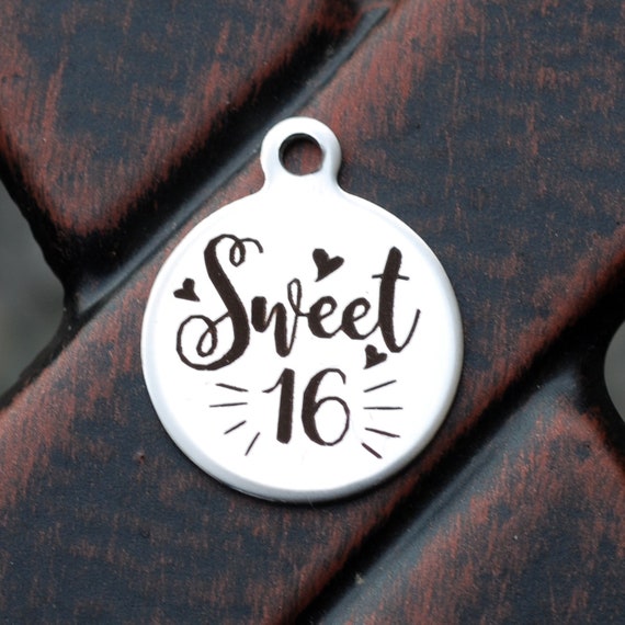Engraved Stainless Steel Charm Sweet 16 Charm Steel Pendant | Etsy