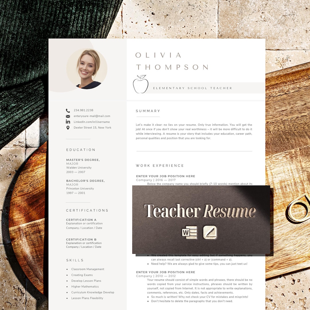 Teacher Resume Template Word and Pages | Teaching Resume Template, CV ...
