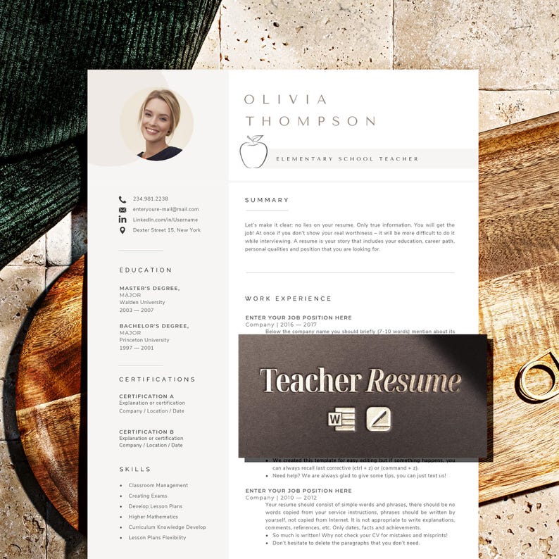 Teacher Resume Template Word and Pages | Teaching Resume Template, CV ...