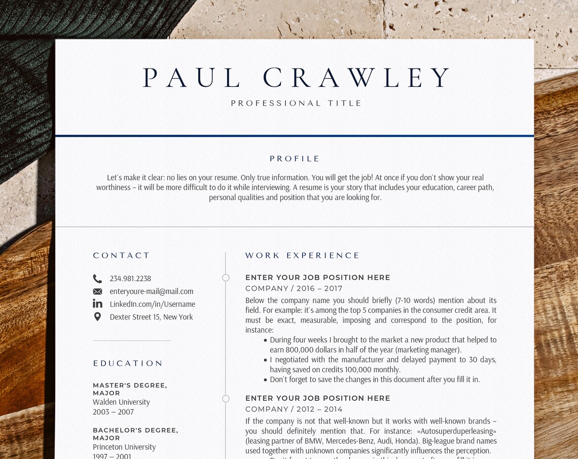 Executive Resume Template Word Executive Cv Template for - Etsy