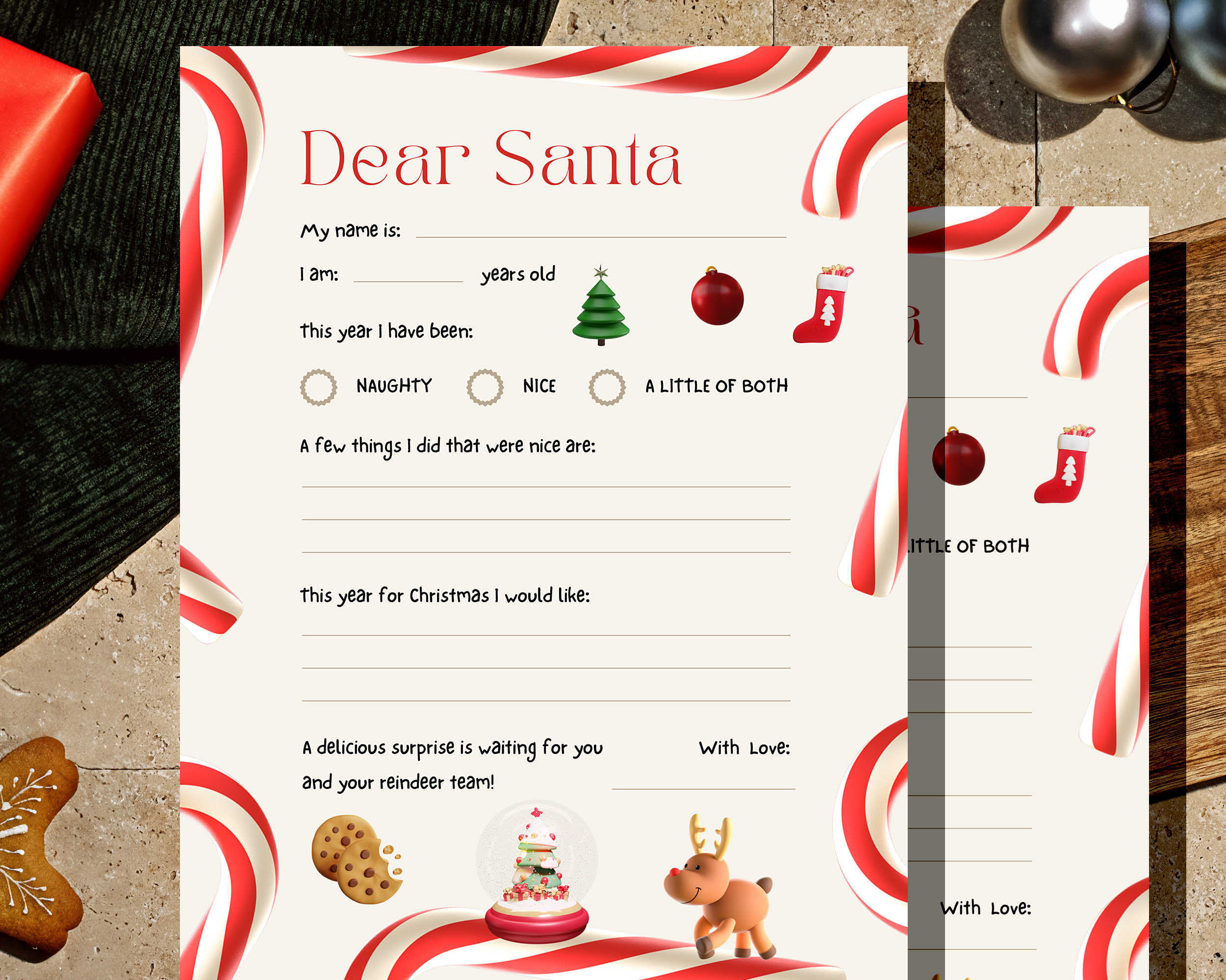 Cute Christmas Letter to Santa Printable, PDF Santa Claus Wish List ...