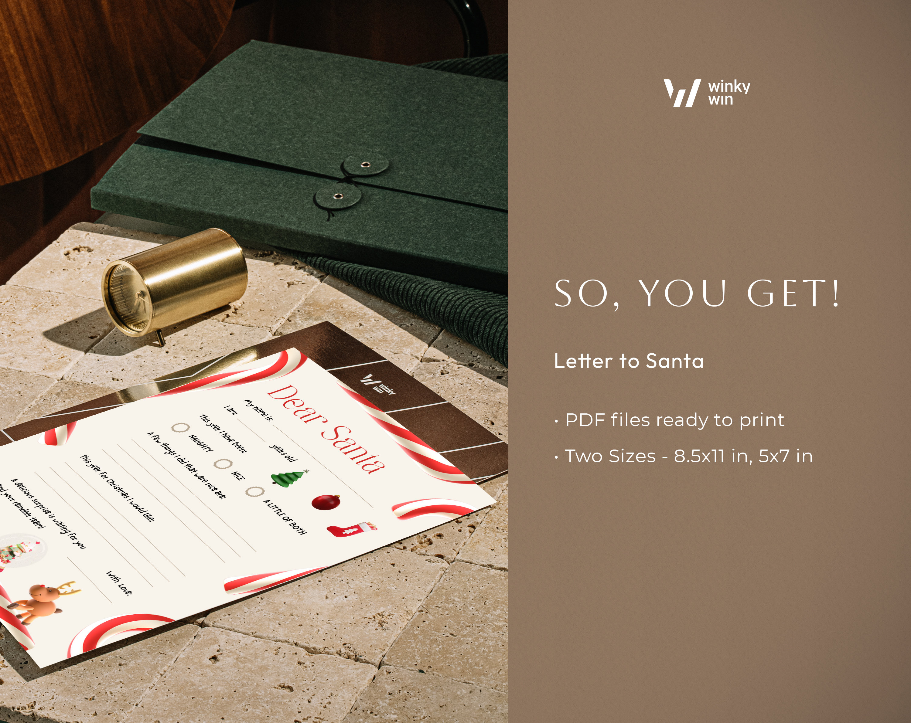 Cute Christmas Letter to Santa Printable, PDF Santa Claus Wish List, Xmas Dear Santa Letter ...