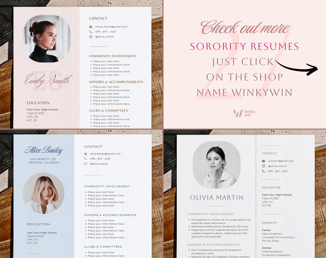 Sorority Resume Example, Rush Resume Template With Photo Canva, Free ...