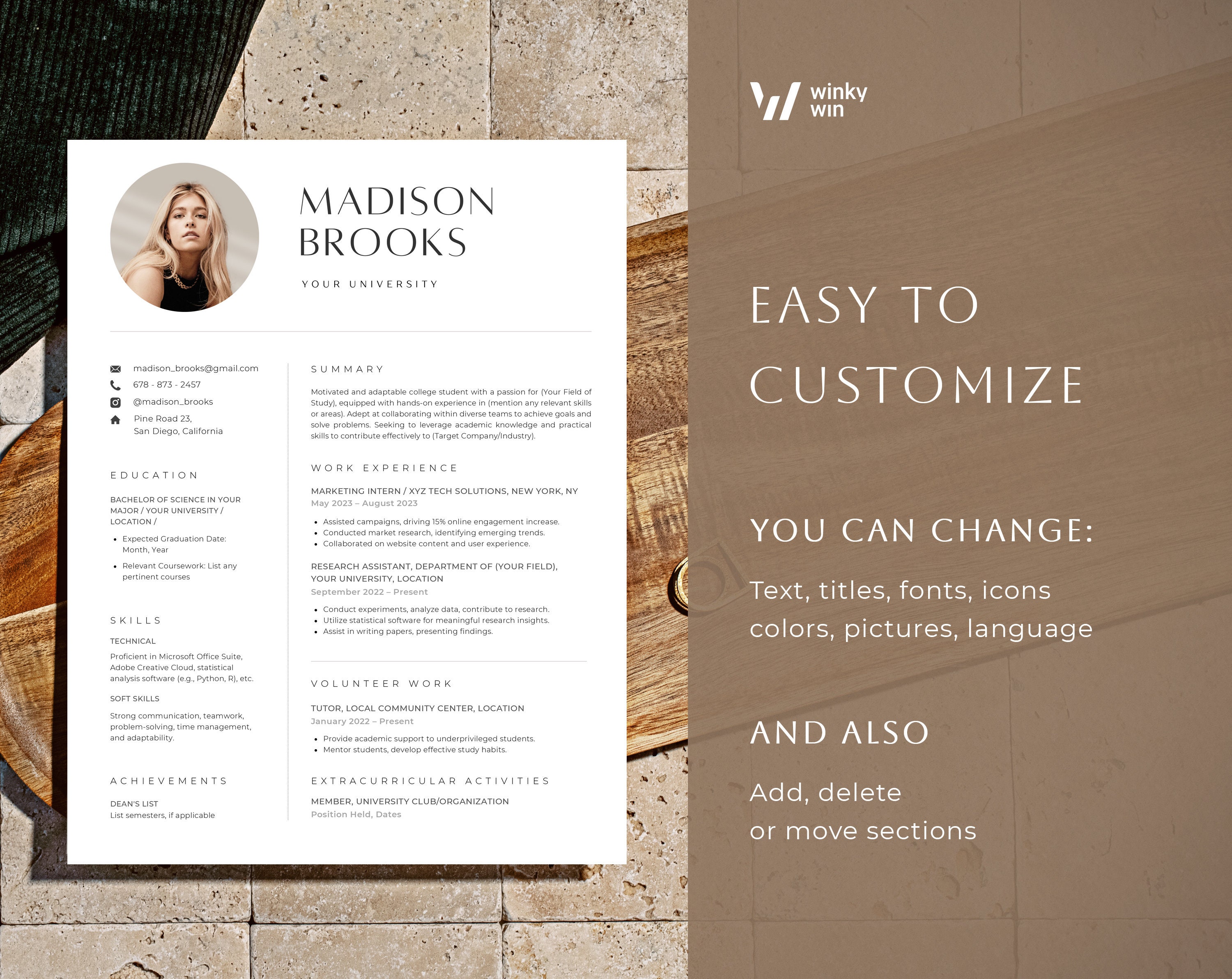 College Resume With Photo, Cv Template for College Student, Perfect ...