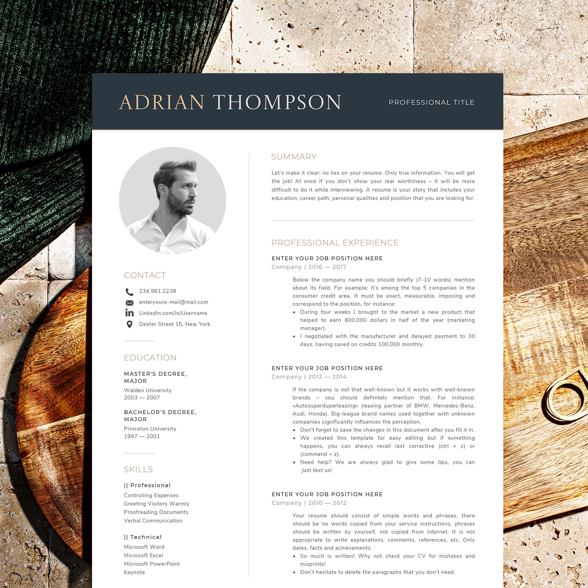 Men's Resume Template male Cv Template, Minimalist Curriculum Vitae ...