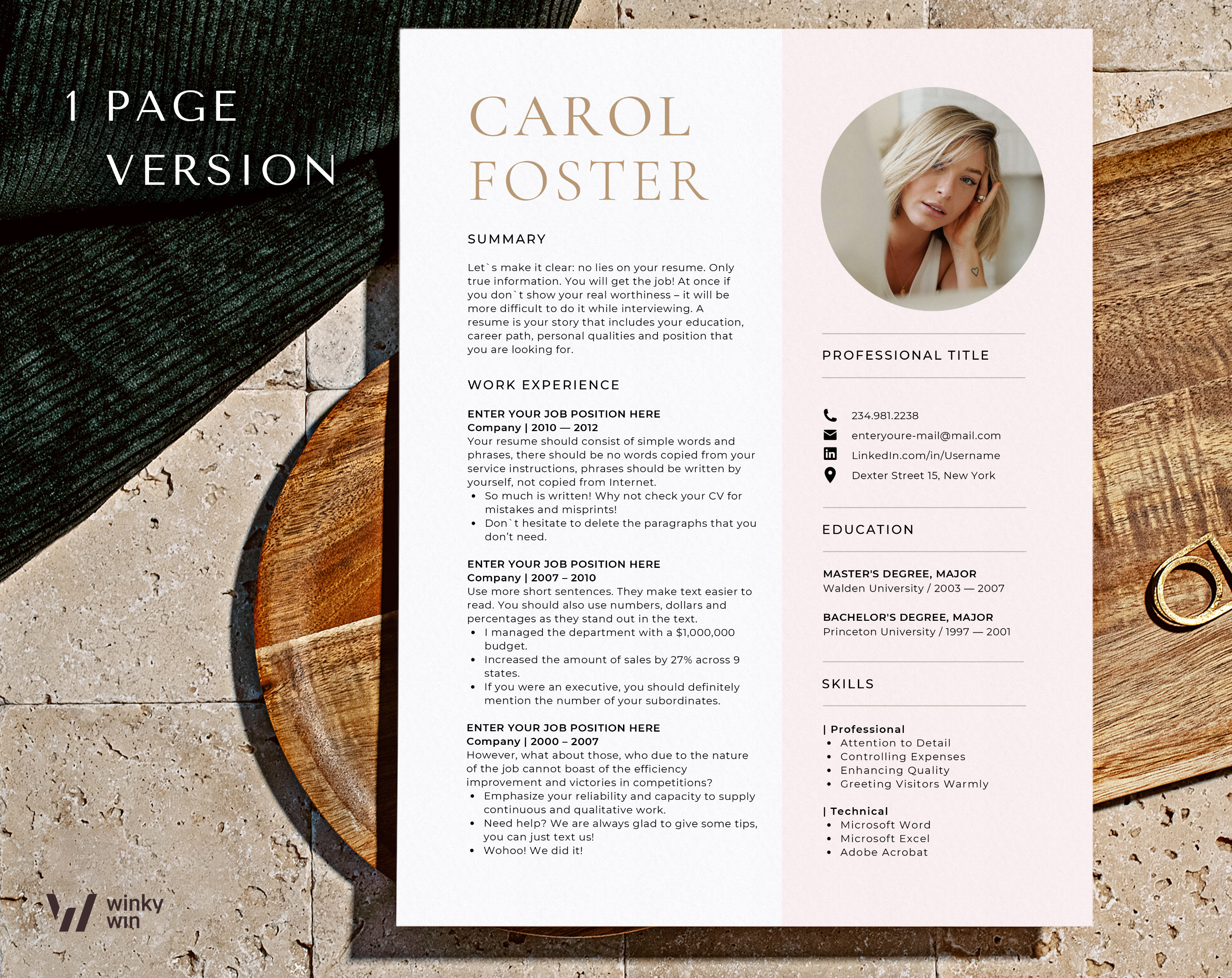 Rose Gold Resume Template Canva Creative Pink Bronze Cv - Etsy