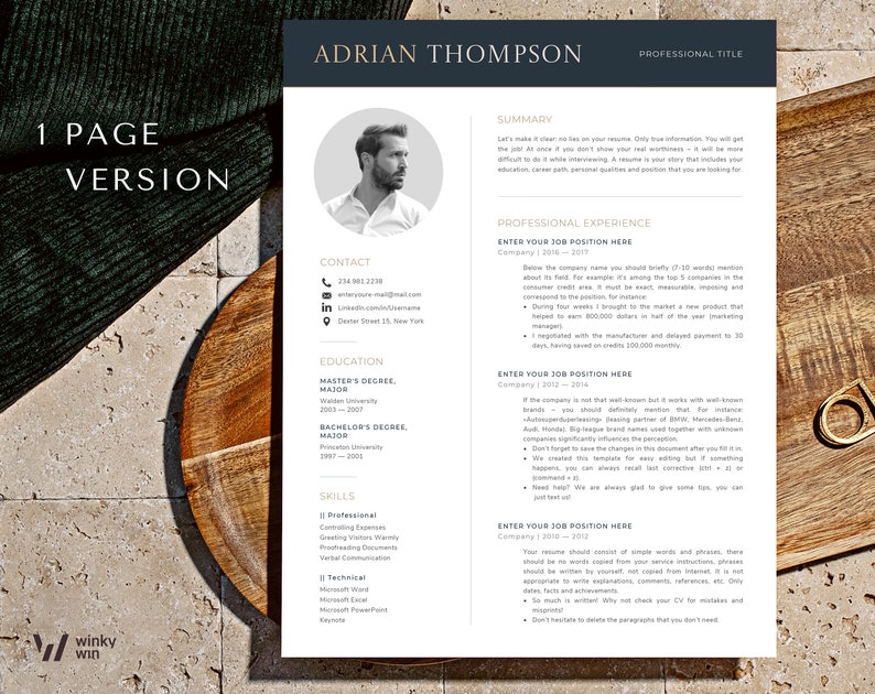 Men's Resume Template male Cv Template, Minimalist Curriculum Vitae ...