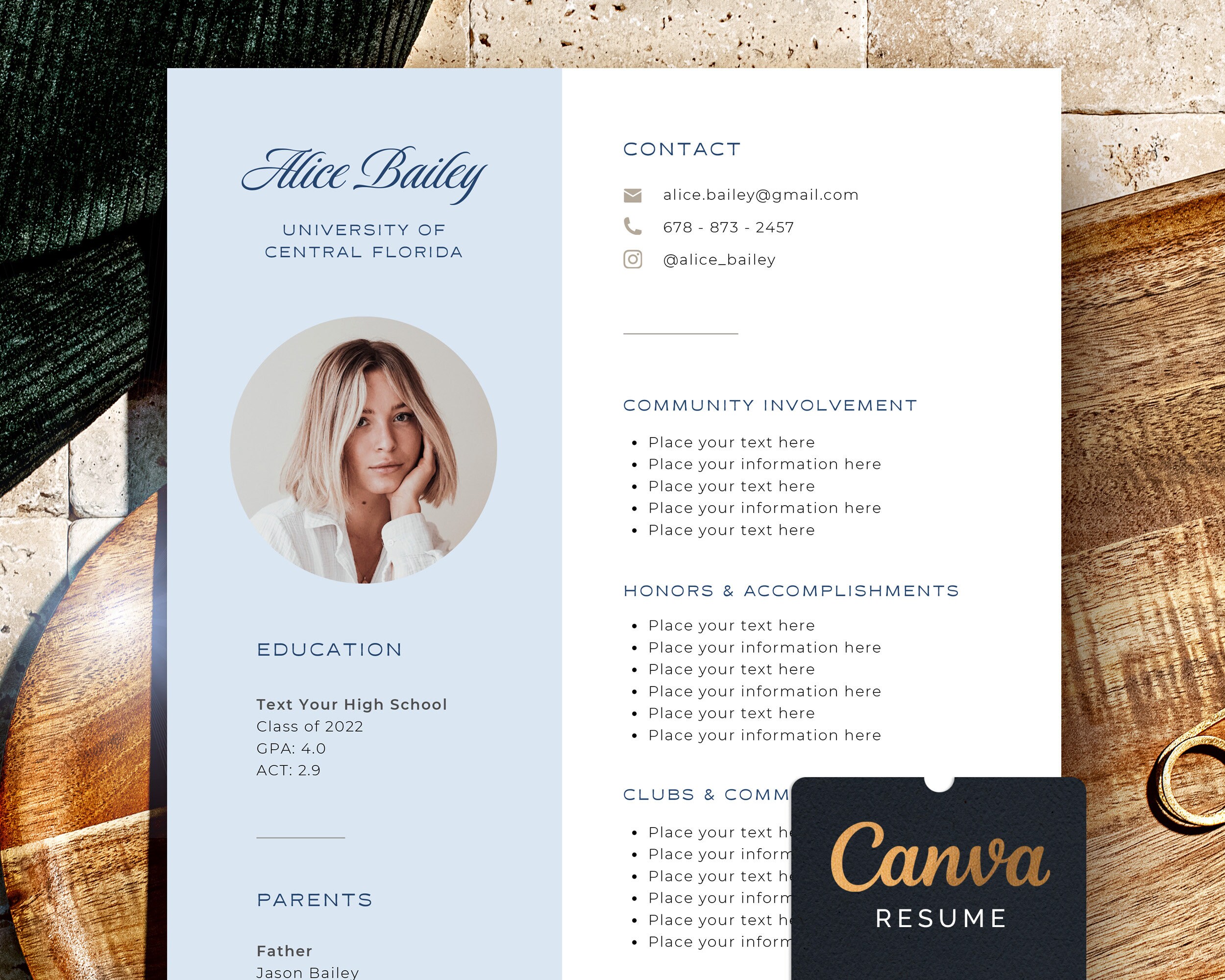 Blue Sorority Resume Template 2023, Blue Sorority Rush Resume, Editable ...
