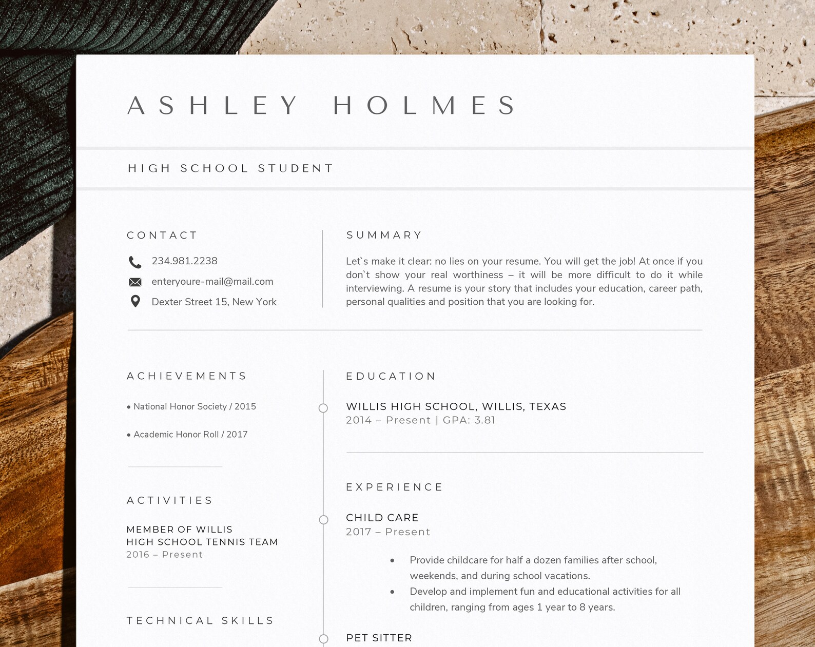 Collage Resume Template Student, High School Student Resume With No ...