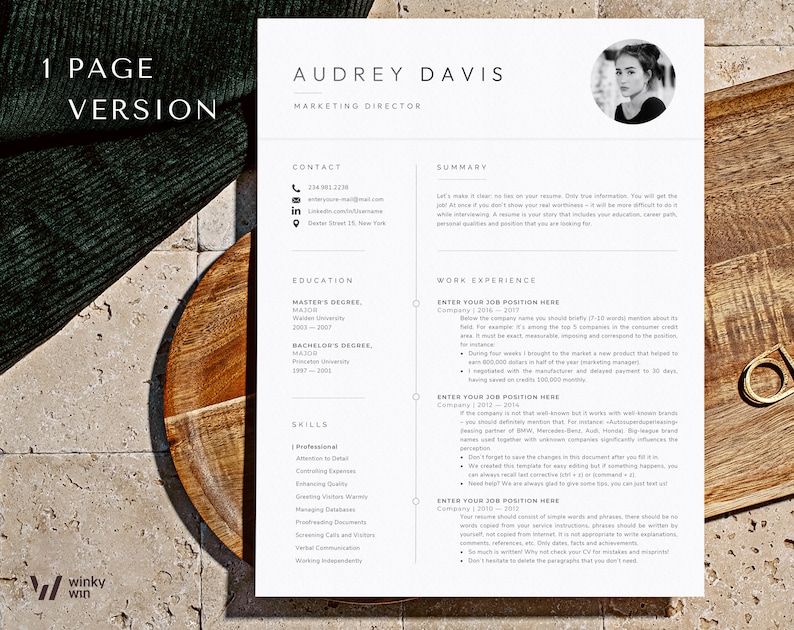Minimalist Cv Template With Photo, Headshot Resume Template With ...