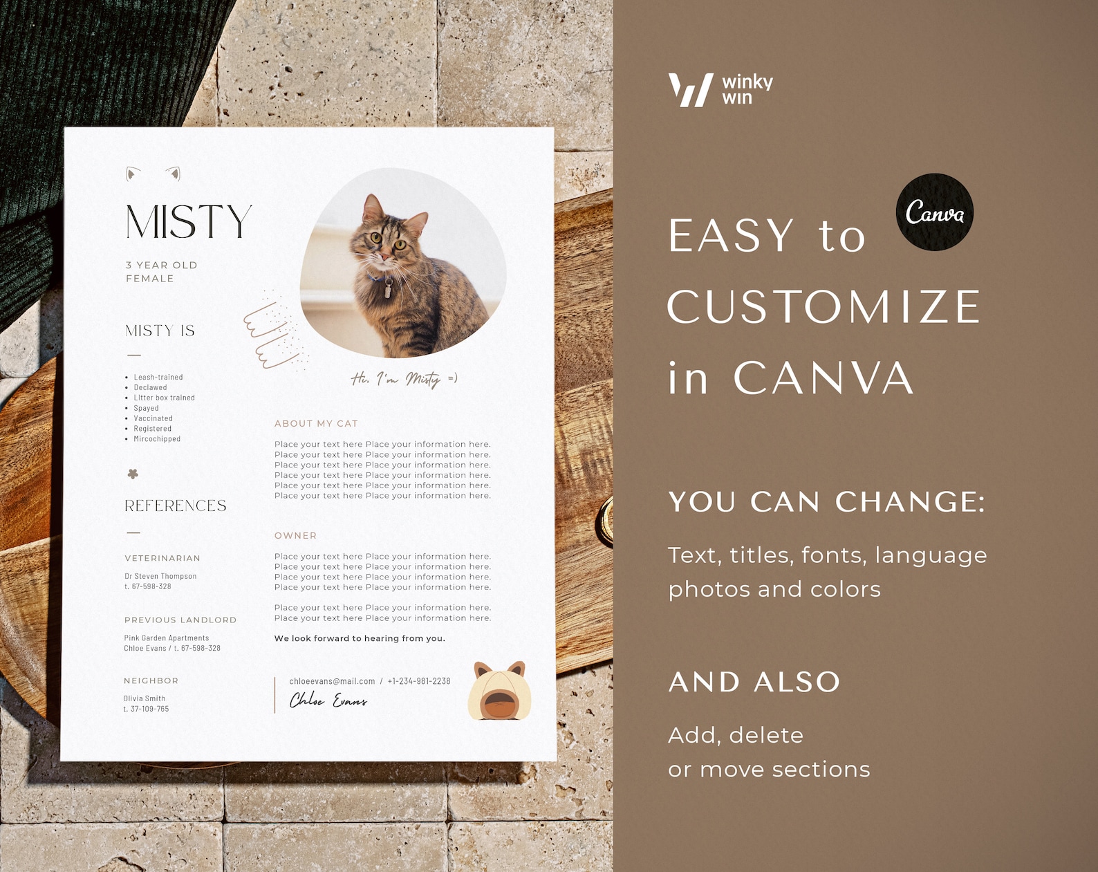 Cat Resume Rental Application, About My Pet Letter, Cat Bio Page ...