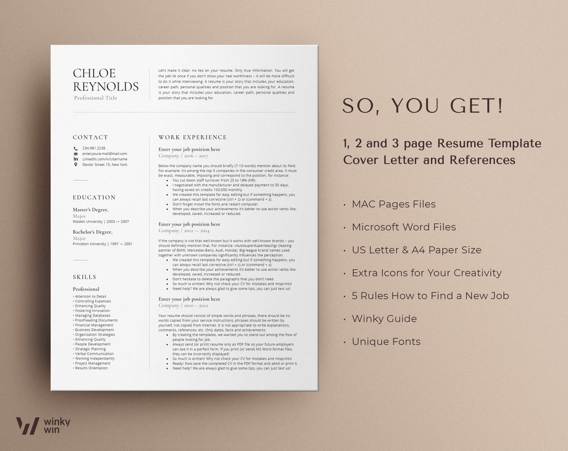 Cv Template Mac Pages and MS Word Compact Resume Layout 1 - Etsy