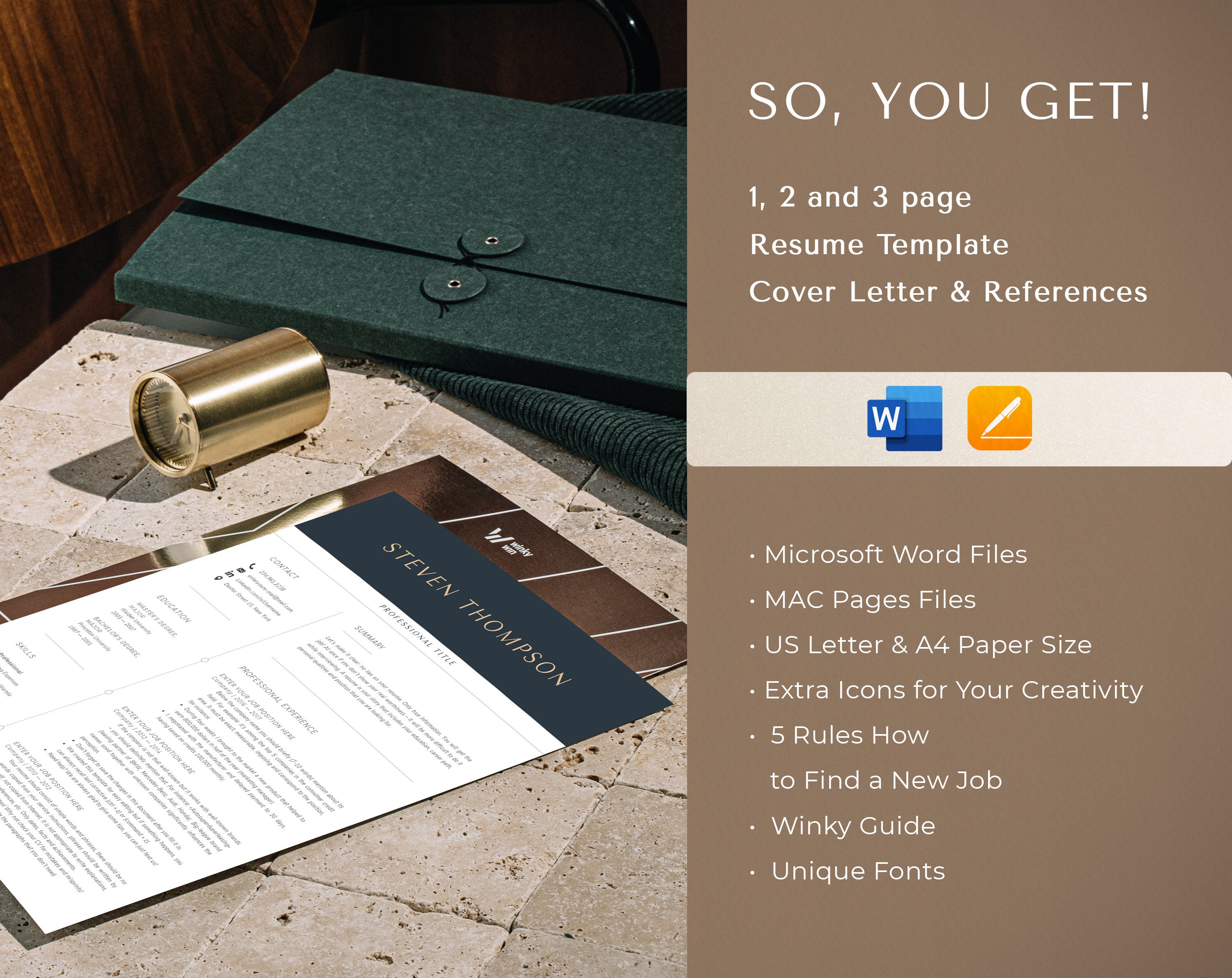 Resume 2024, Gold and Blue Resume Template and Cover Letter, Mac Pages ...