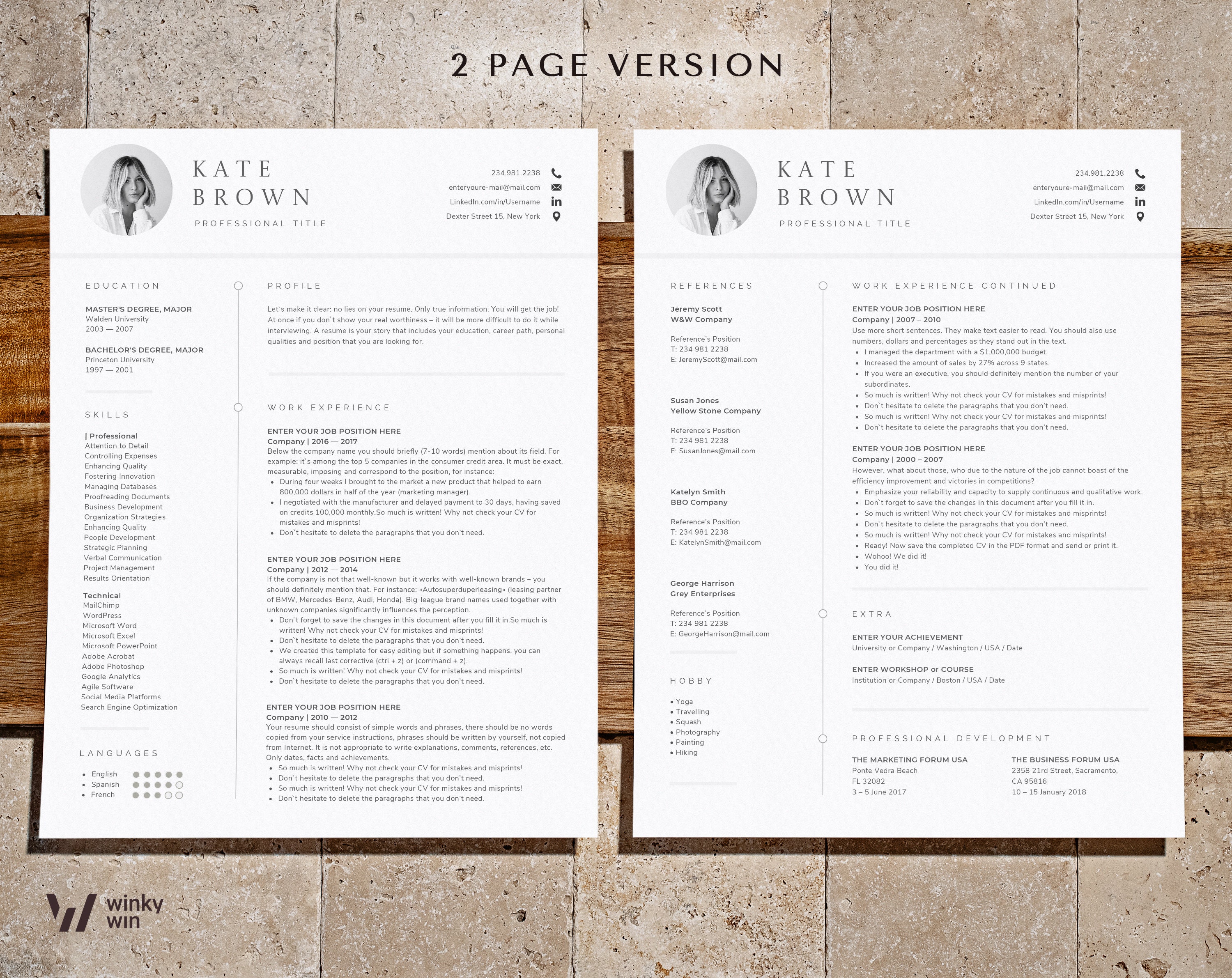 Resume Template Canva With Cover Letter, 1 Page Cv Template Canva 2 ...