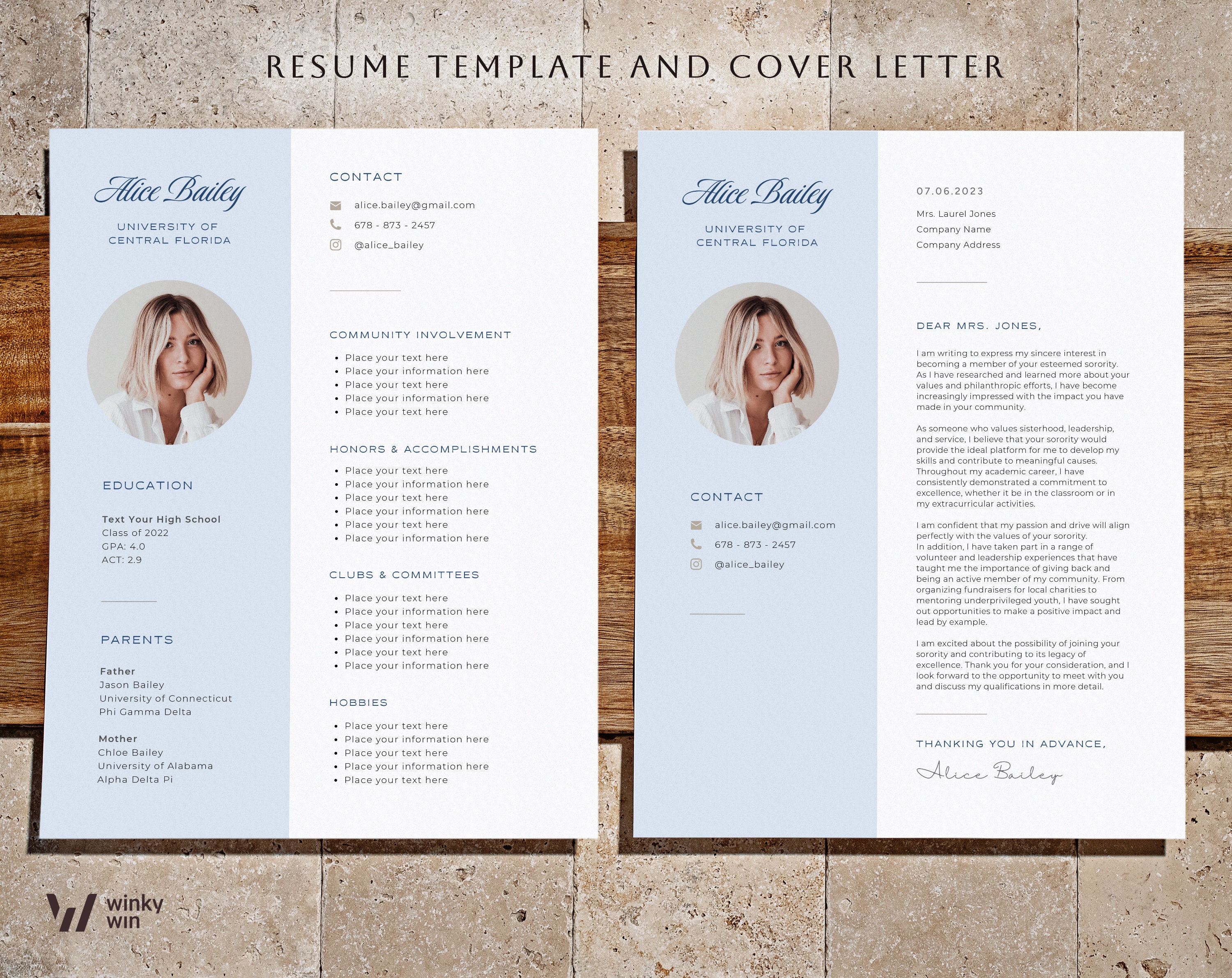 Blue Sorority Resume Template 2023, Blue Sorority Rush Resume, Editable ...