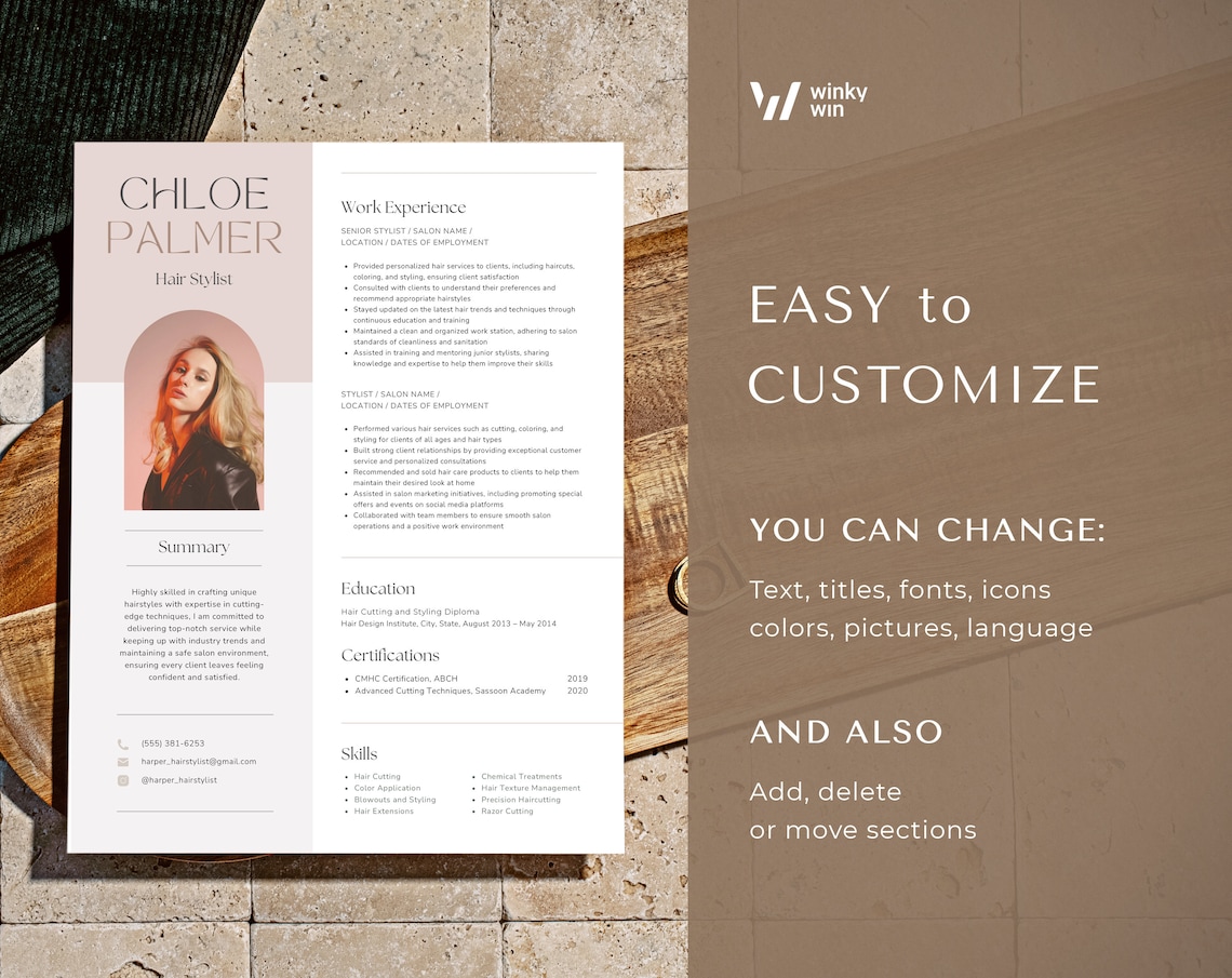 Hair Stylist Resume Template Canva, Hair Extensions Resume for Hair ...