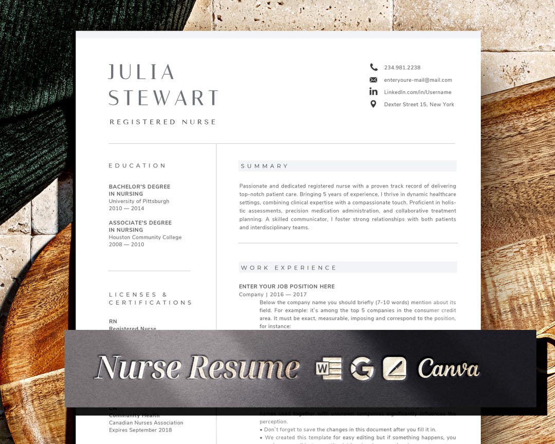 Nursing Resume Template, Registered Nurse Resume Template RN, CNA, Word ...
