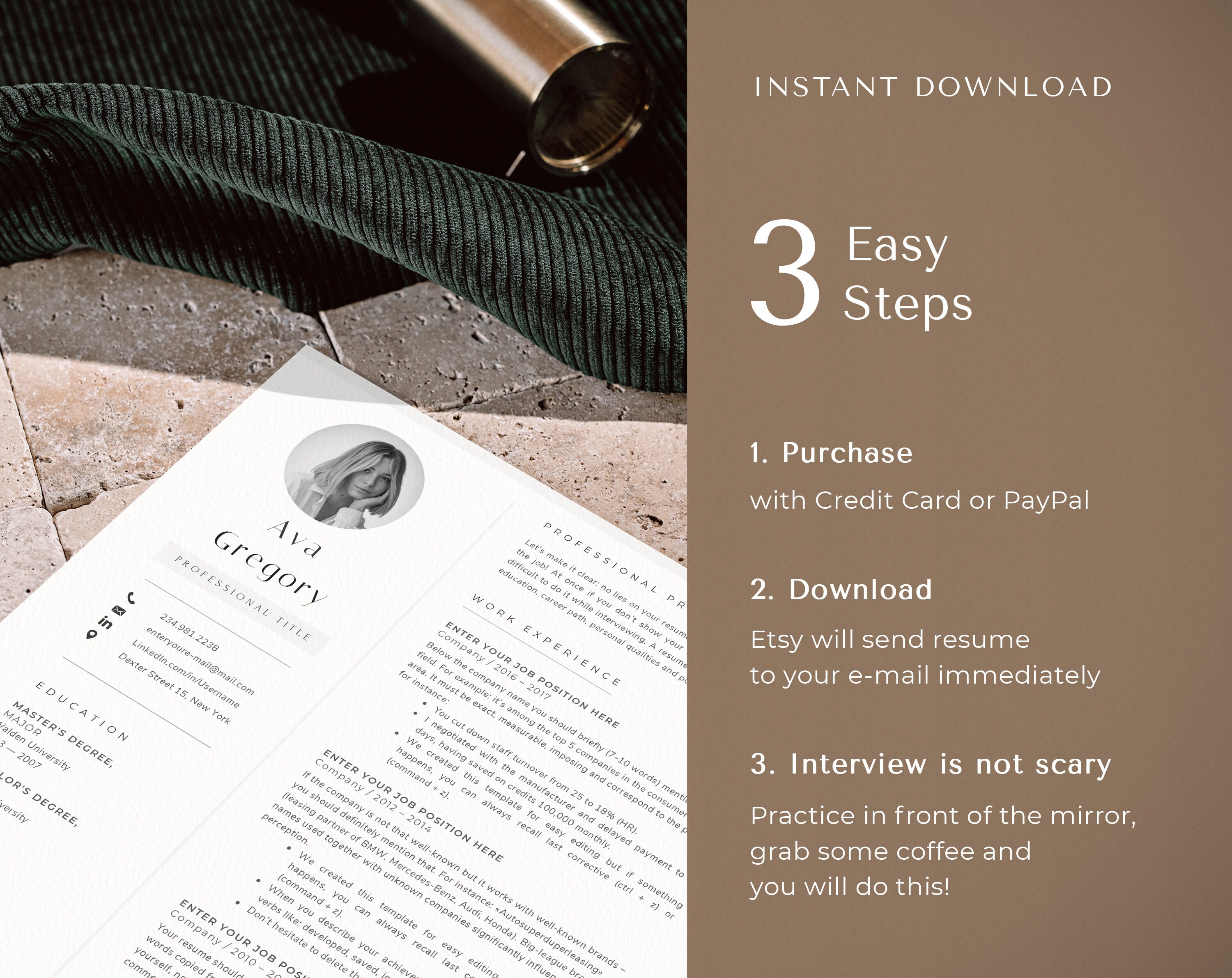 Modern Black and White Resume Template Photo, Clean Resume Cv Template ...