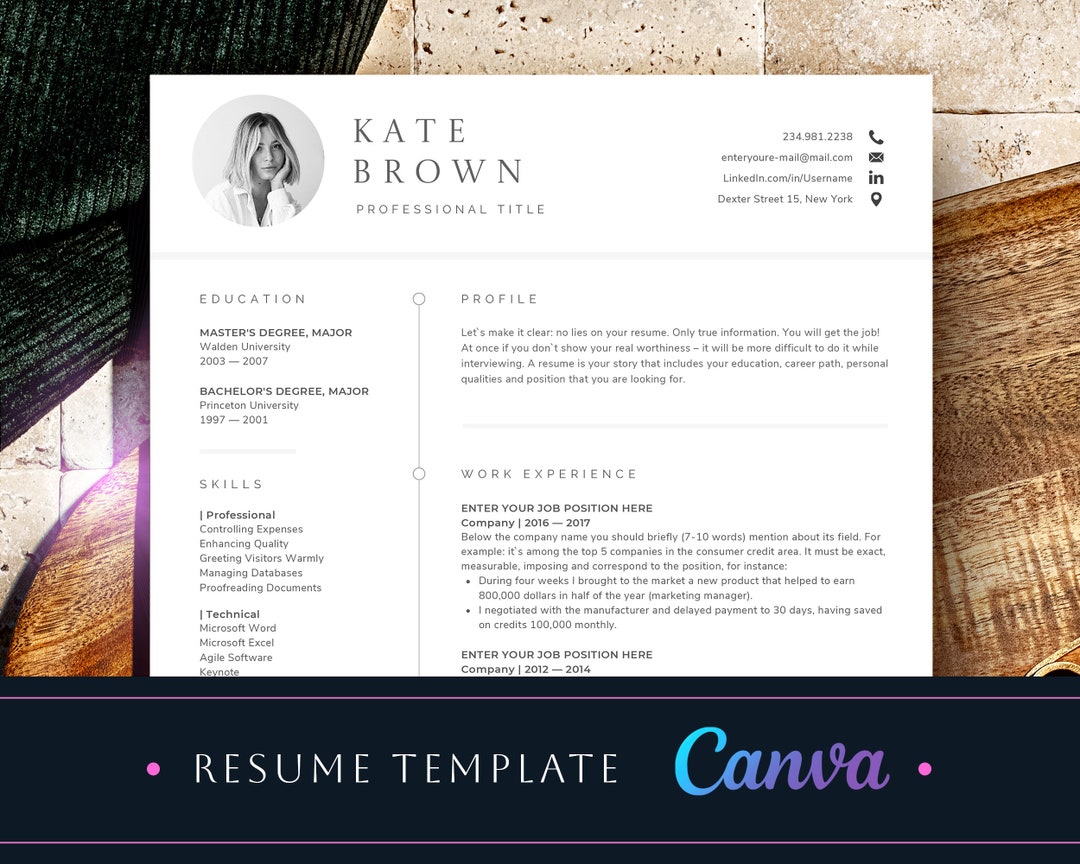 Resume Template Canva With Cover Letter, 1 Page Cv Template Canva 2 ...