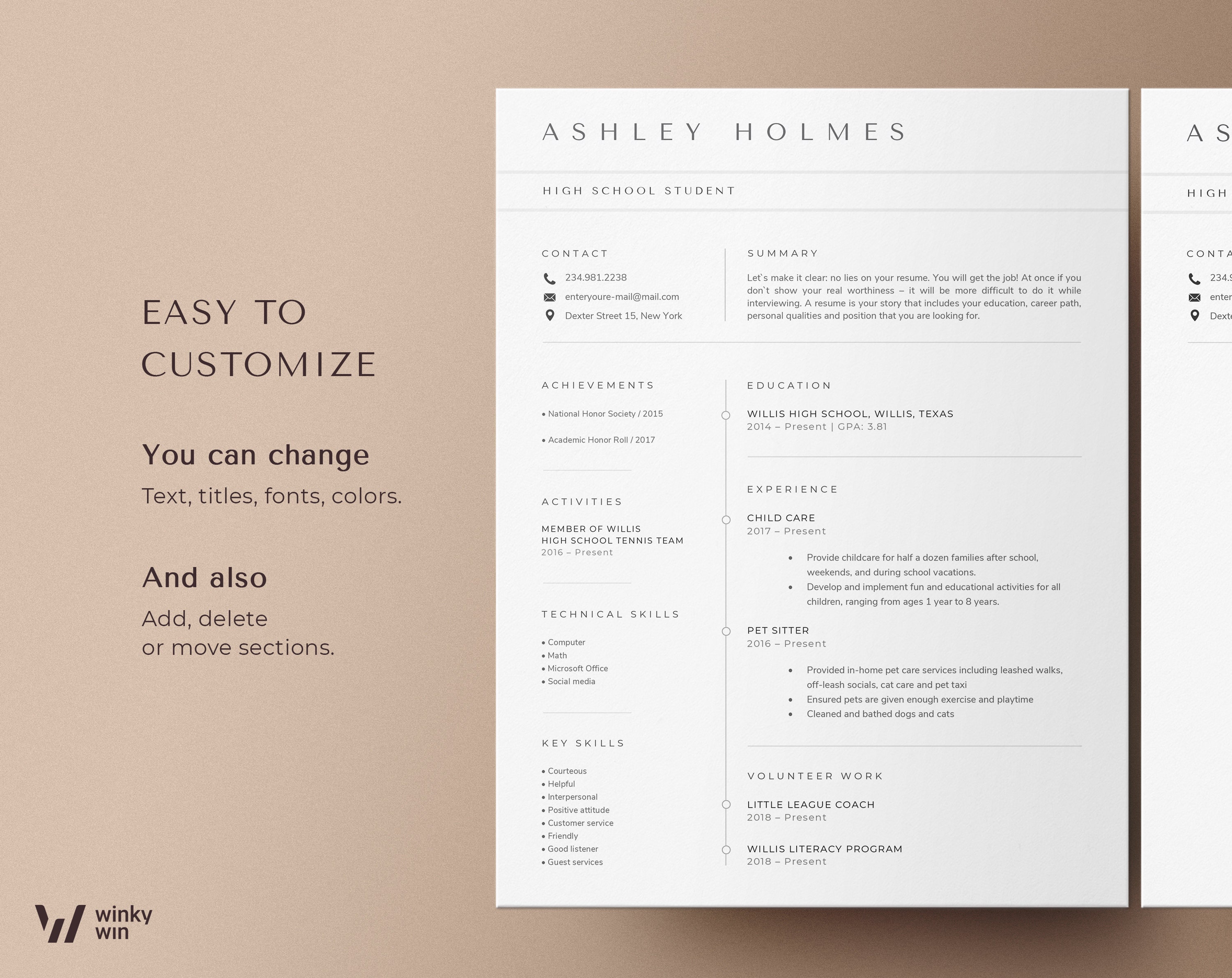Collage Resume Template Student High School Student Resume | Etsy