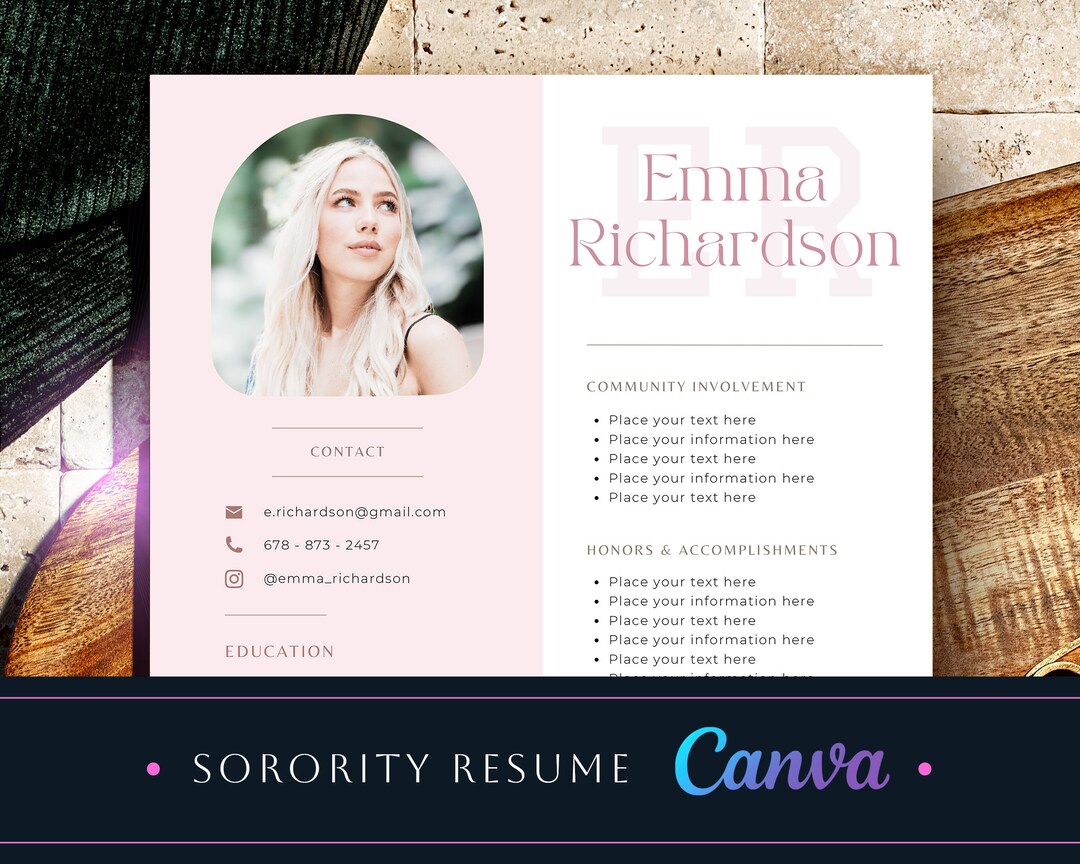 Monogram Pink Sorority or High School Resume Template Rush Resume and ...