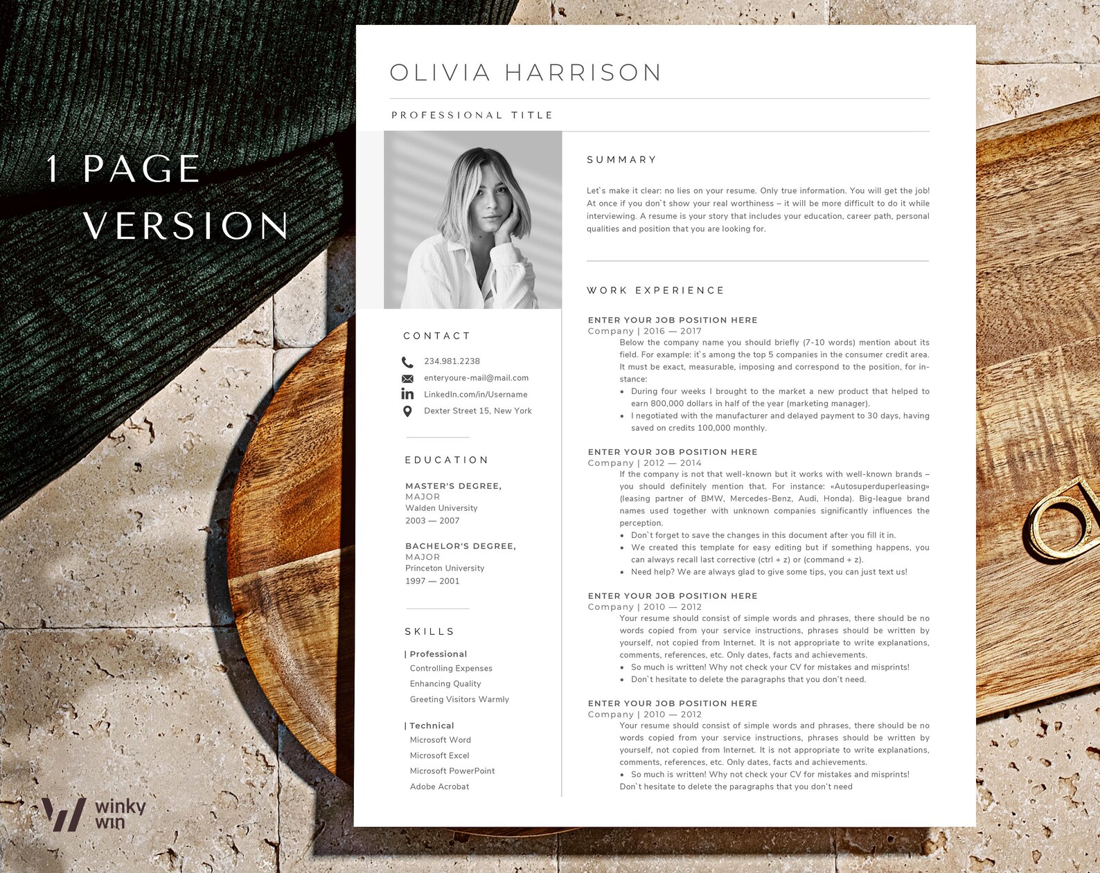 Square Photo Resume Template: Professional CV Design (word & Pages) - Etsy