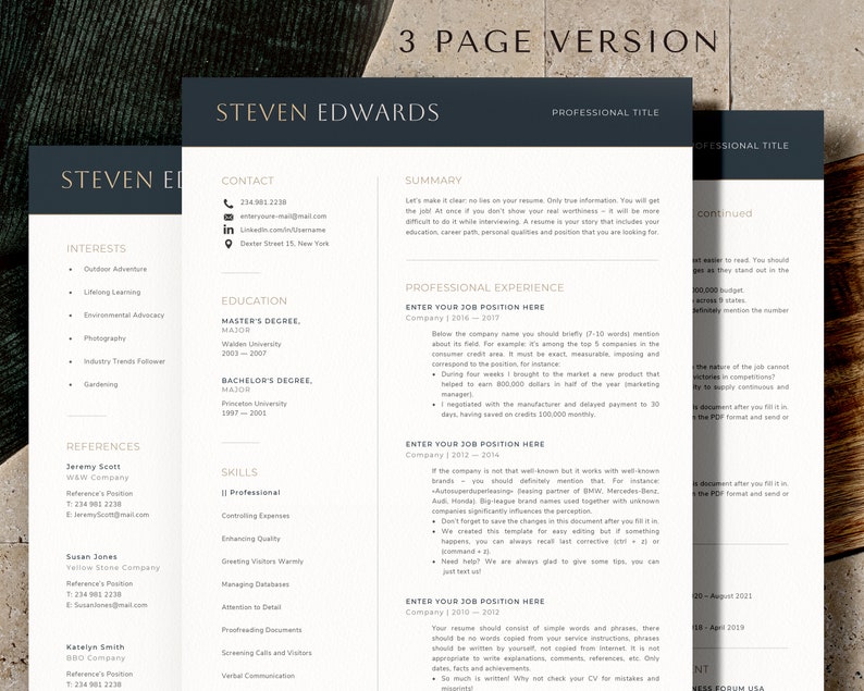 Editable Resume Template Compact Cv Template, Professional Resume ...