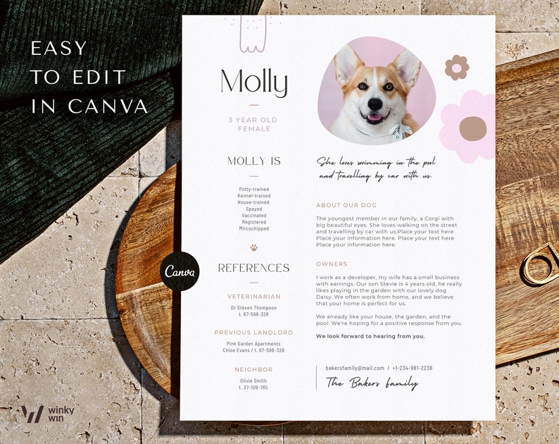 Corgi Resume Profile Dog Portfolio Rental Application - Etsy