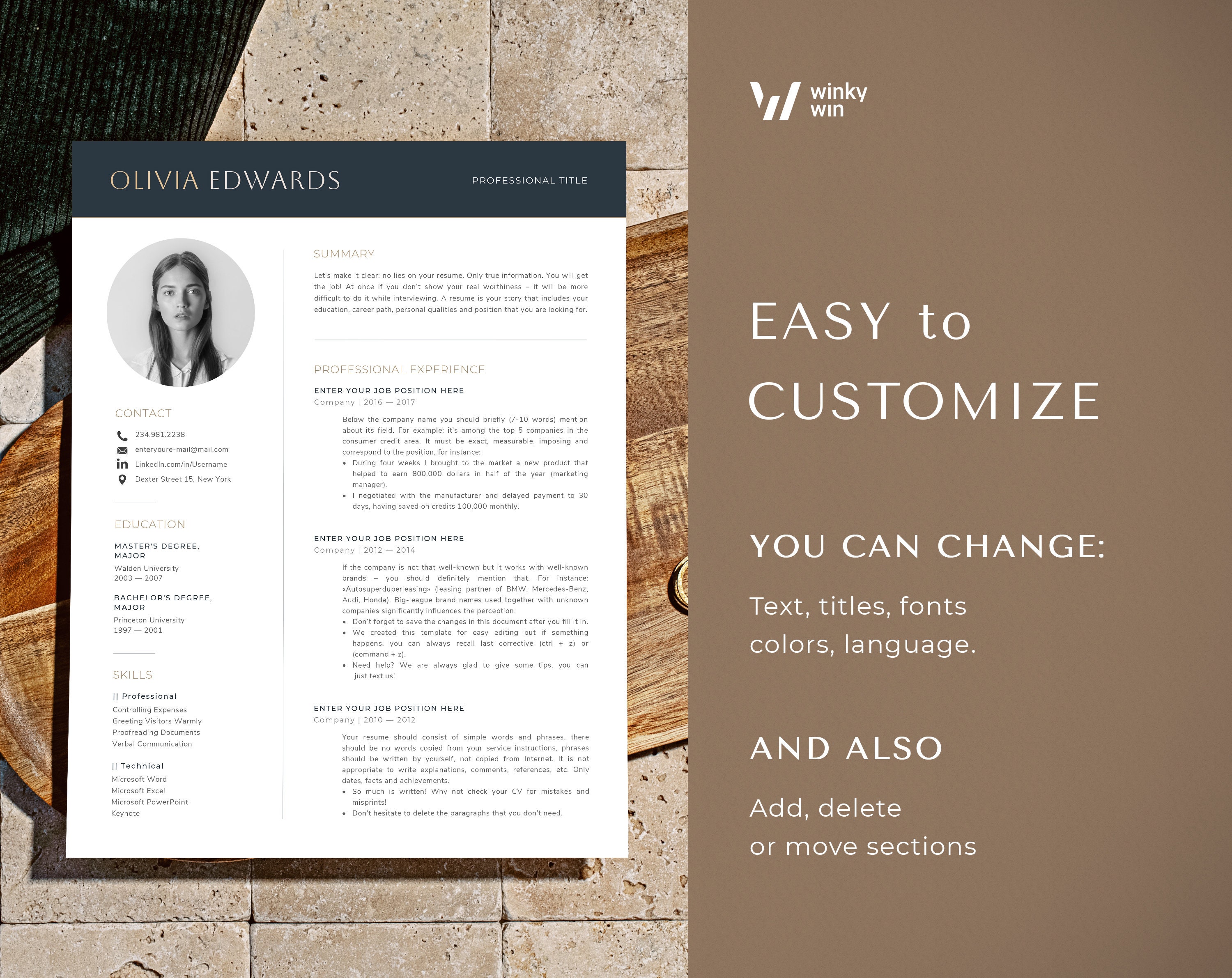 Minimalist Resume Template With Photo, Creative Cv Template With Photo ...