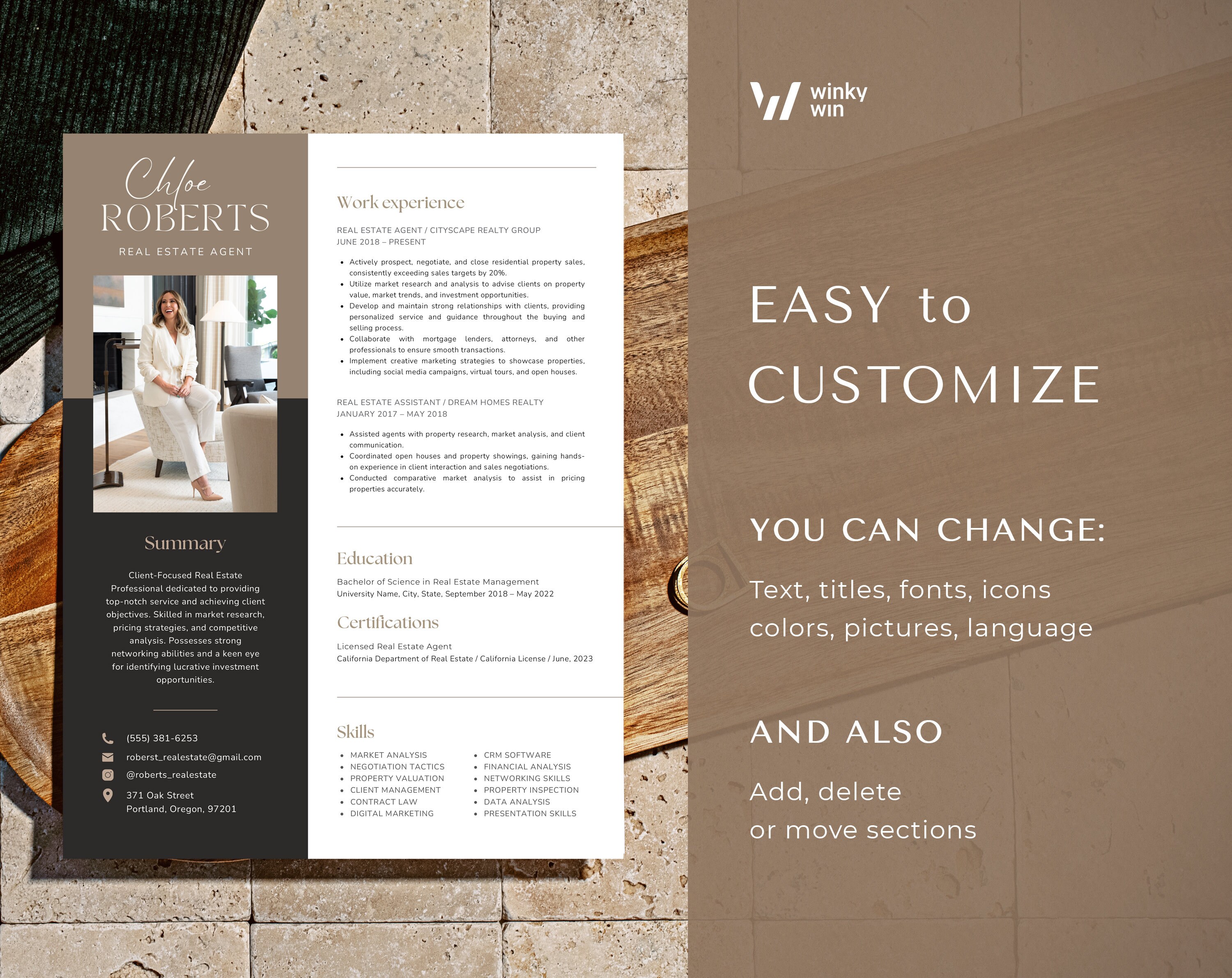 Real Estate Agent Resume Template Realtor Resume, Modern Cv Template ...