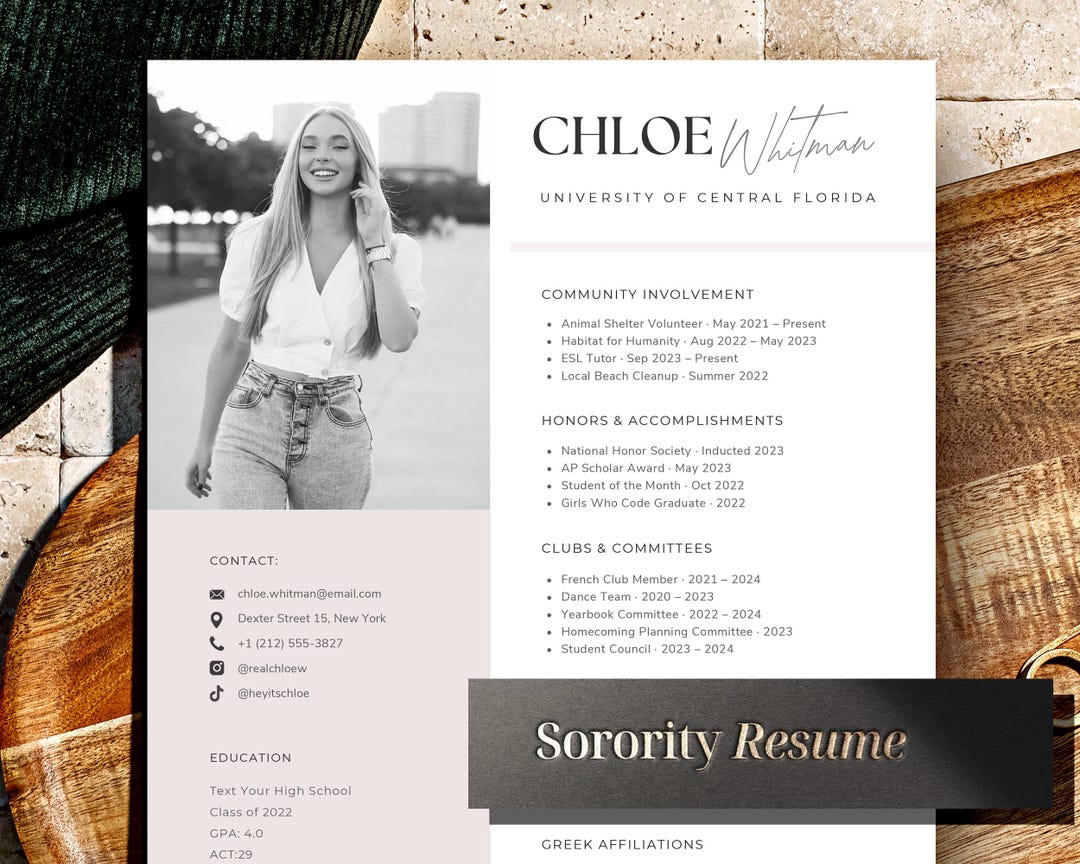 Sorority Resume Template With Photo, Sorority Recruitment, Sorority ...