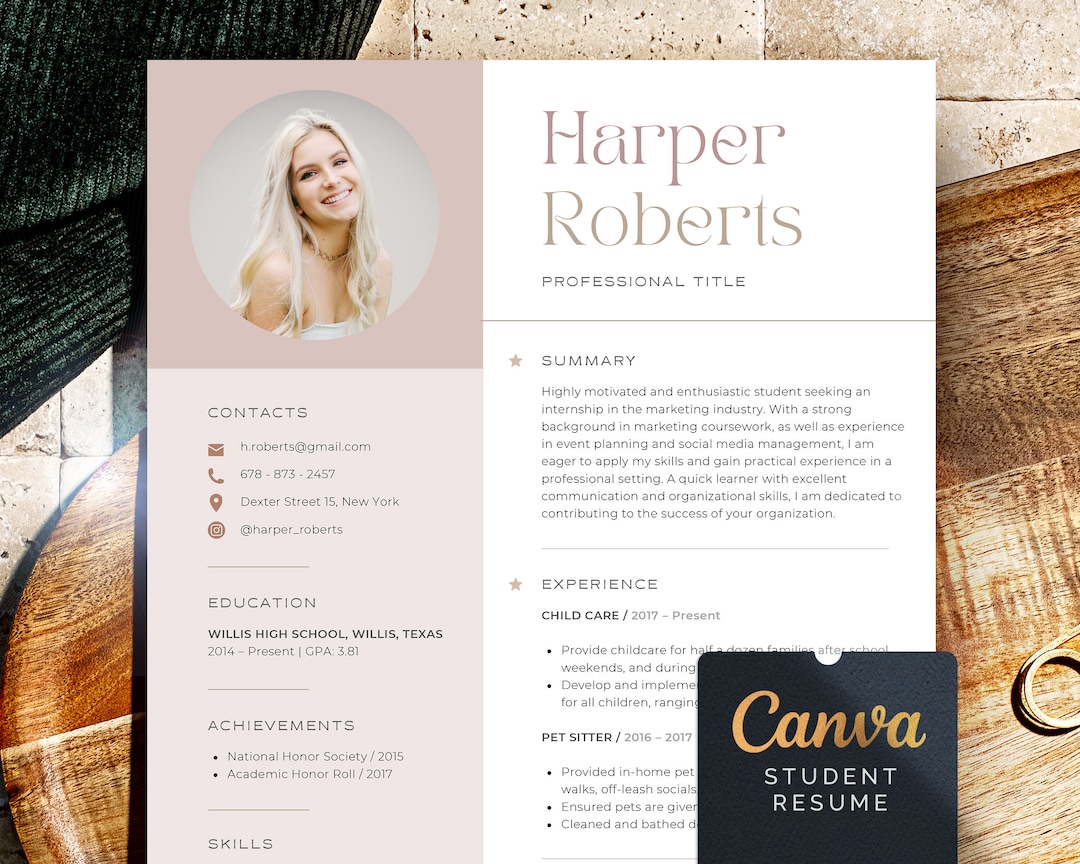 High School Resume Template Canva Students, College Resume With No Work ...