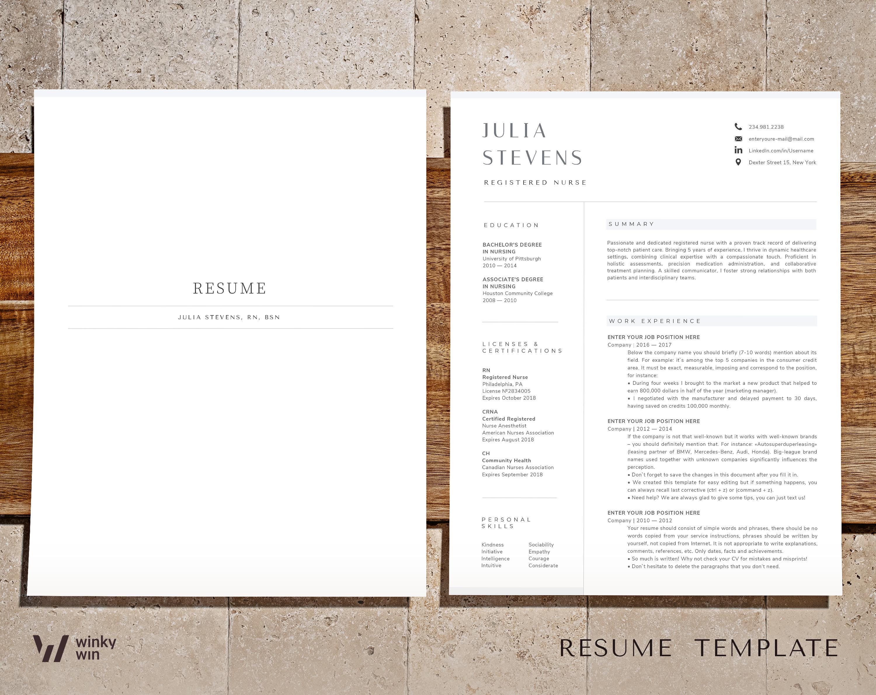 Nursing Portfolio Template, Nurse Portfolio for Word + Mac Pages, Cover ...