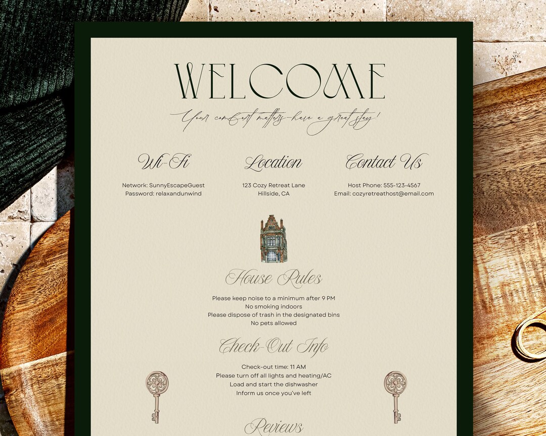 Airbnb Welcome Sign Template for Renters, Stylish Welcome Sign for ...