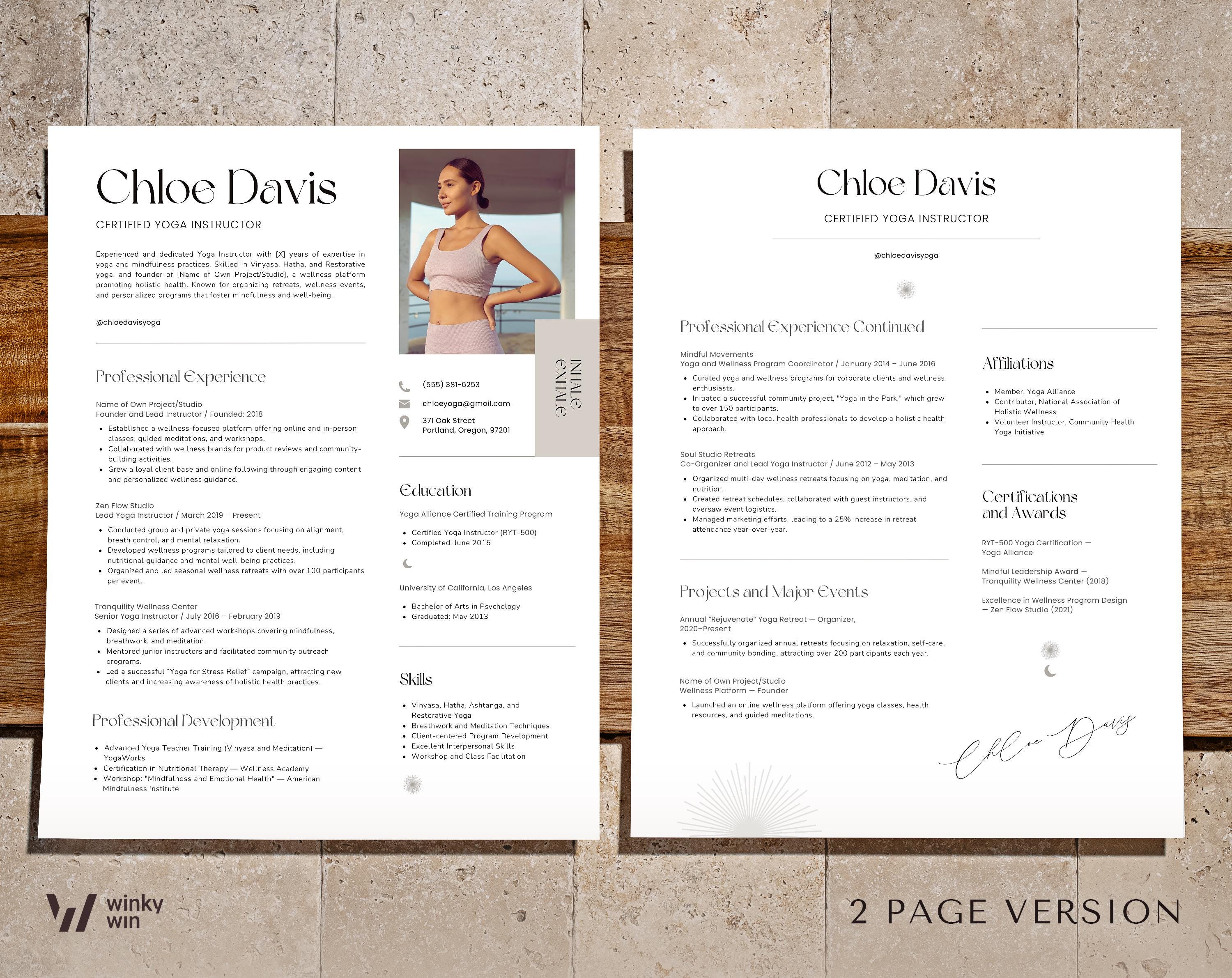 Yoga Teacher Resume, CV Template | Build Your Certified Yoga Coach or ...
