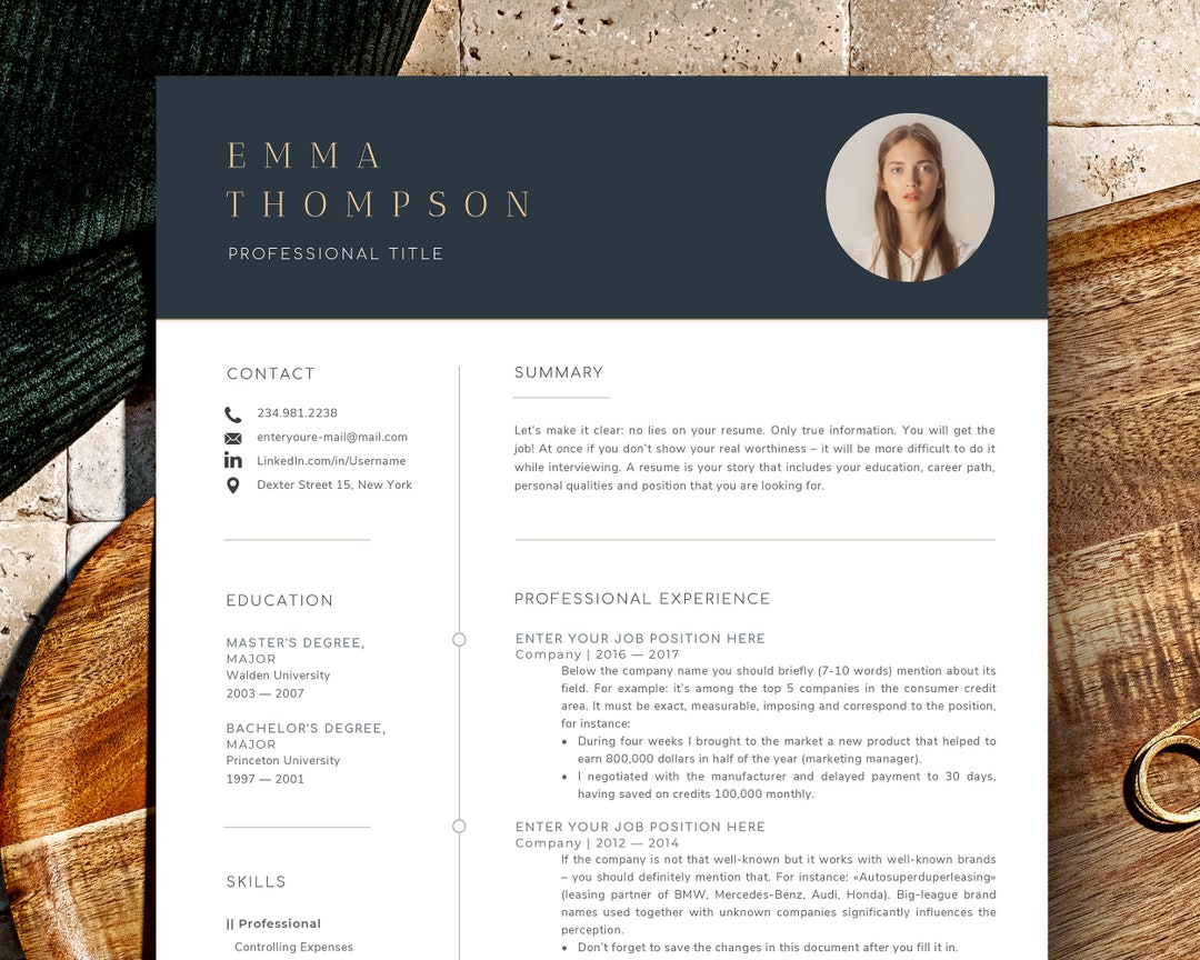 Stylish and Minimalist Resume Design With Headshot, Creative and ...