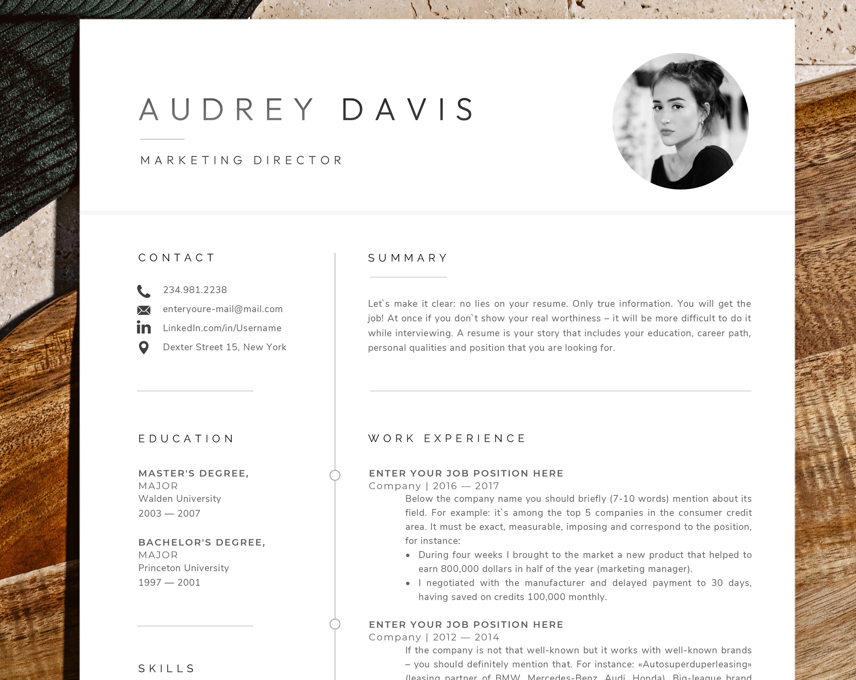 Minimalist Cv Template With Photo, Headshot Resume Template With ...