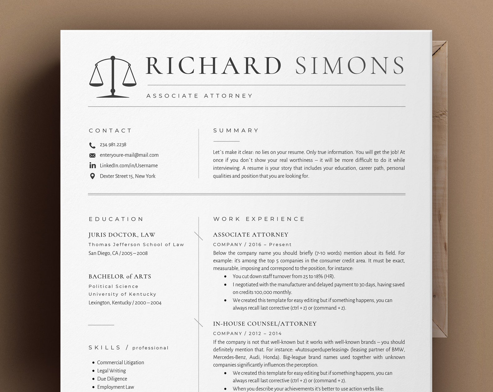 Legal Resume Template for Word Cv Template Attorney Resume | Etsy
