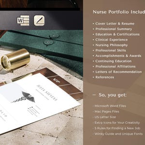 Nursing Portfolio Template, Nurse Portfolio for Word + Mac Pages, Cover ...