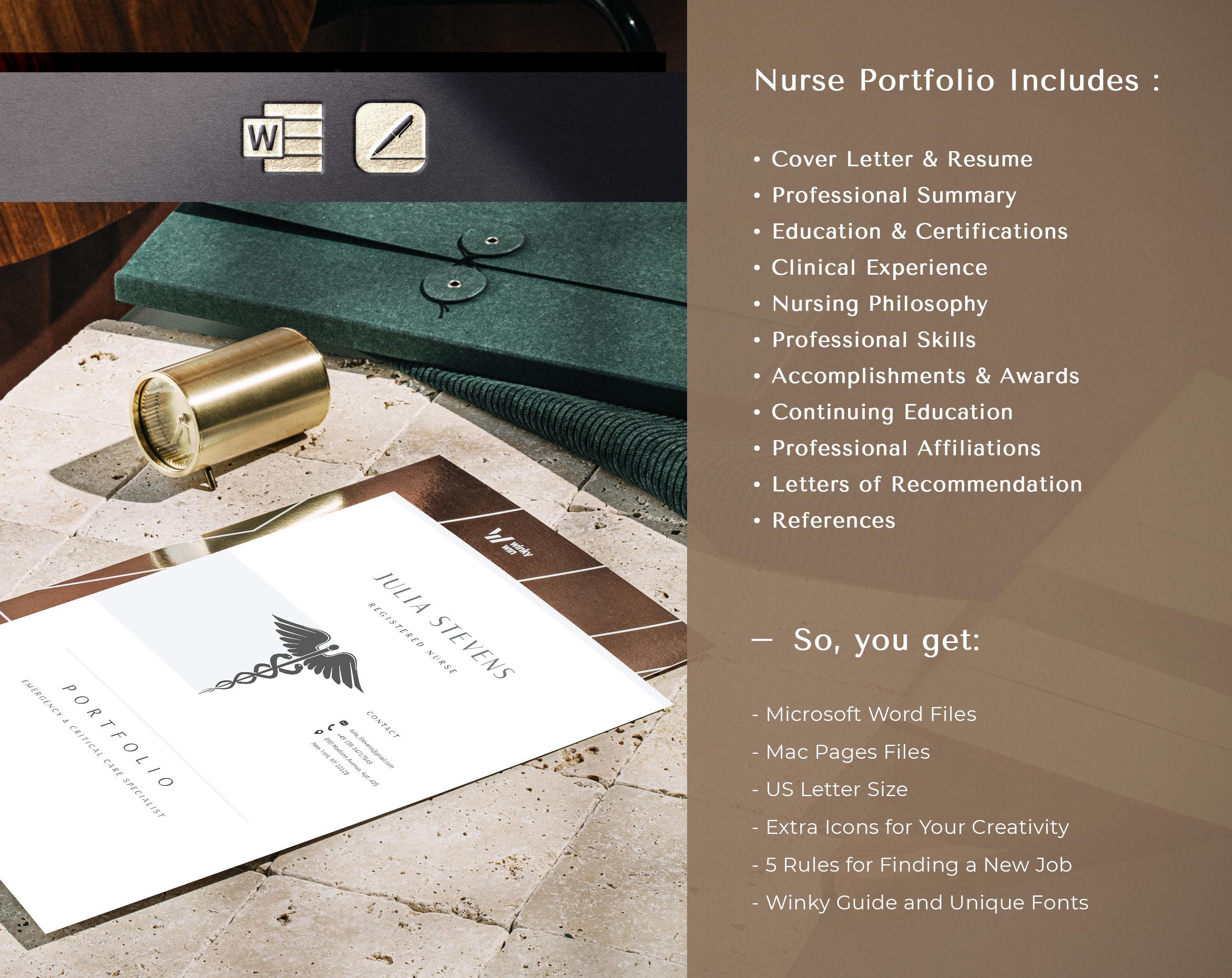 Nursing Portfolio Template, Nurse Portfolio for Word + Mac Pages, Cover ...