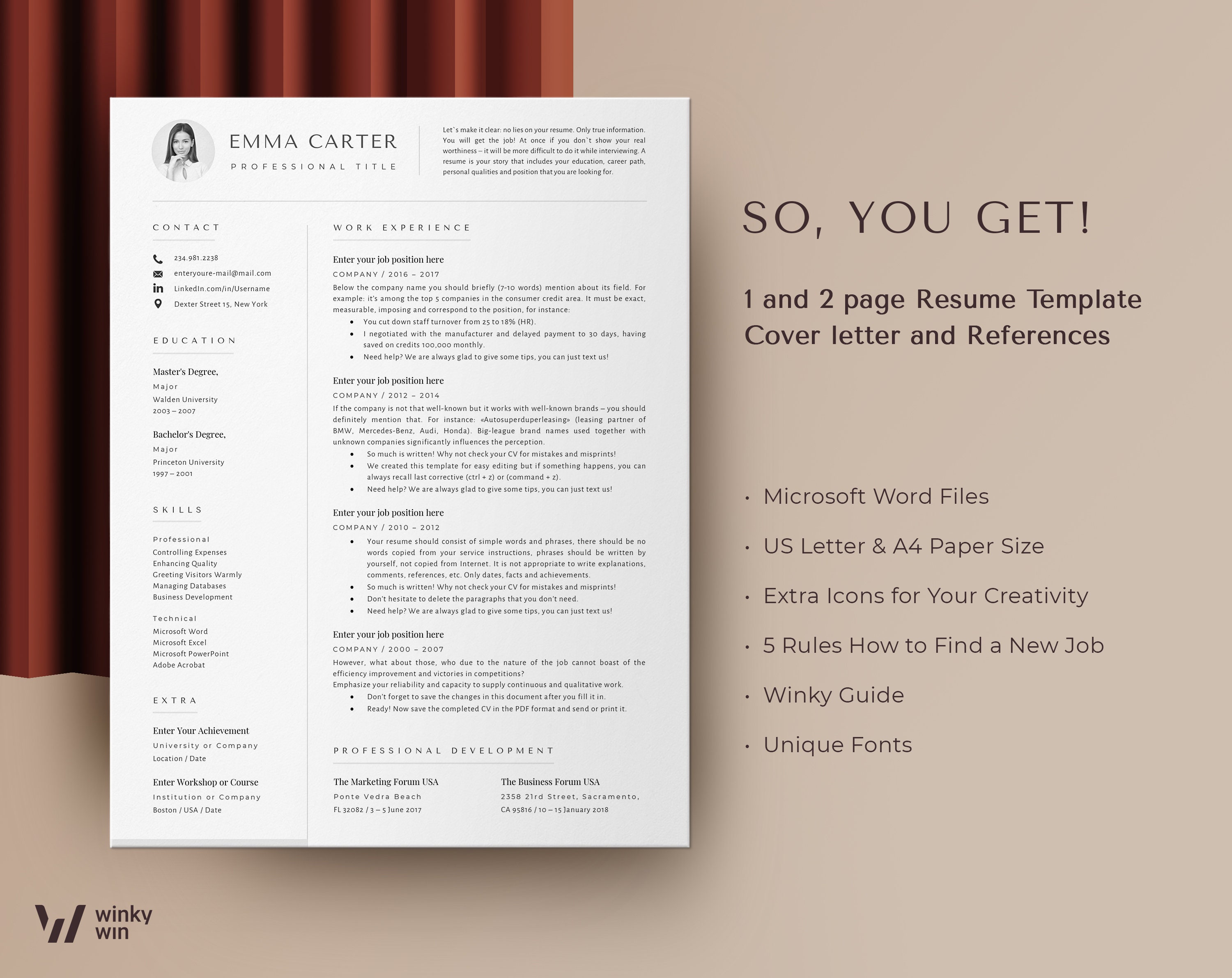 Resume and Cover Letter Template, Cv Template Creative Resume Template ...