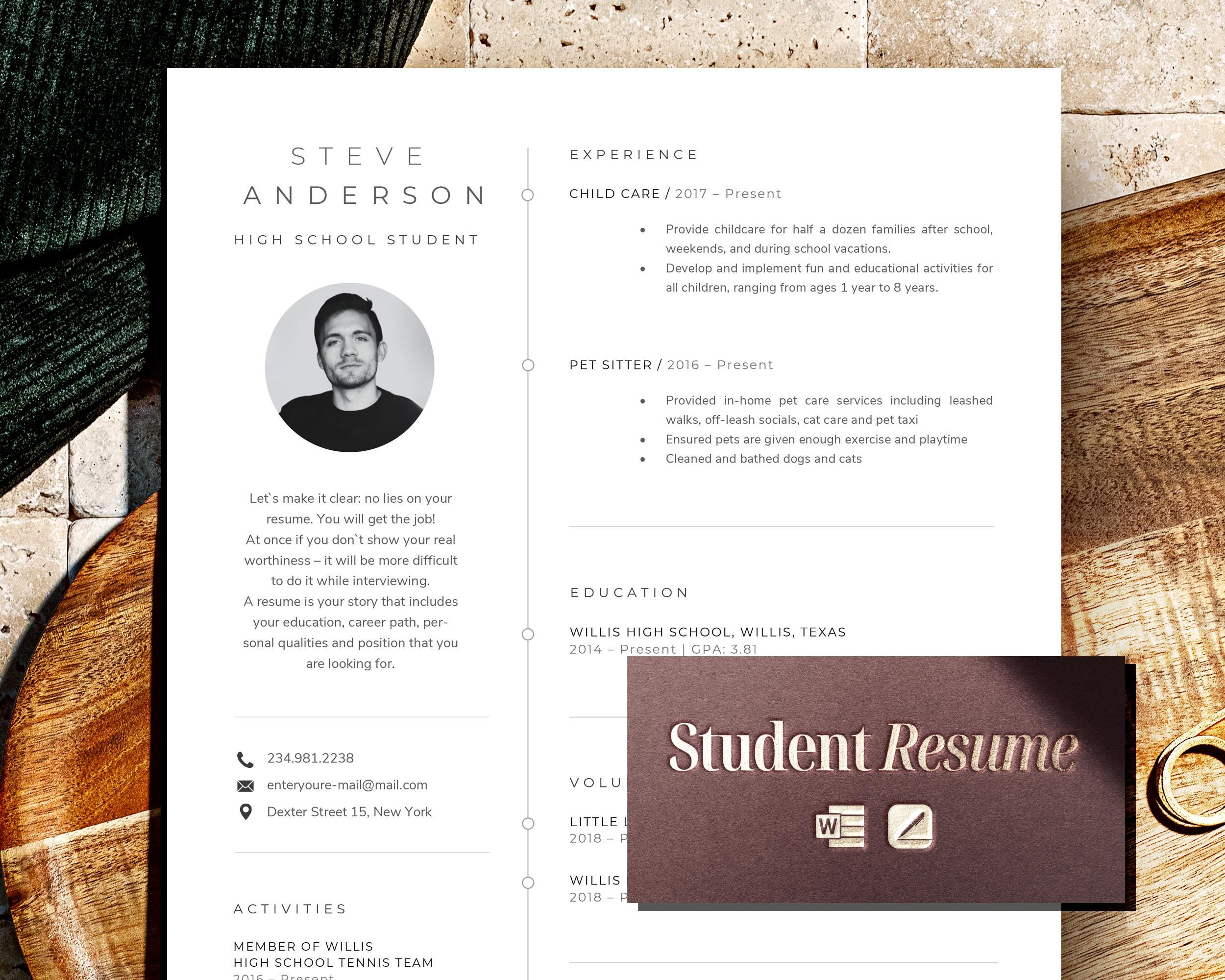 High School Student Resume Template, College Student Resume, Cv ...
