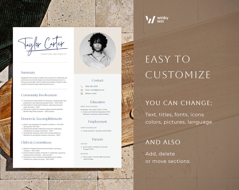Blue Sorority Resume Template With Photo, Blue Editable Sorority Rush ...