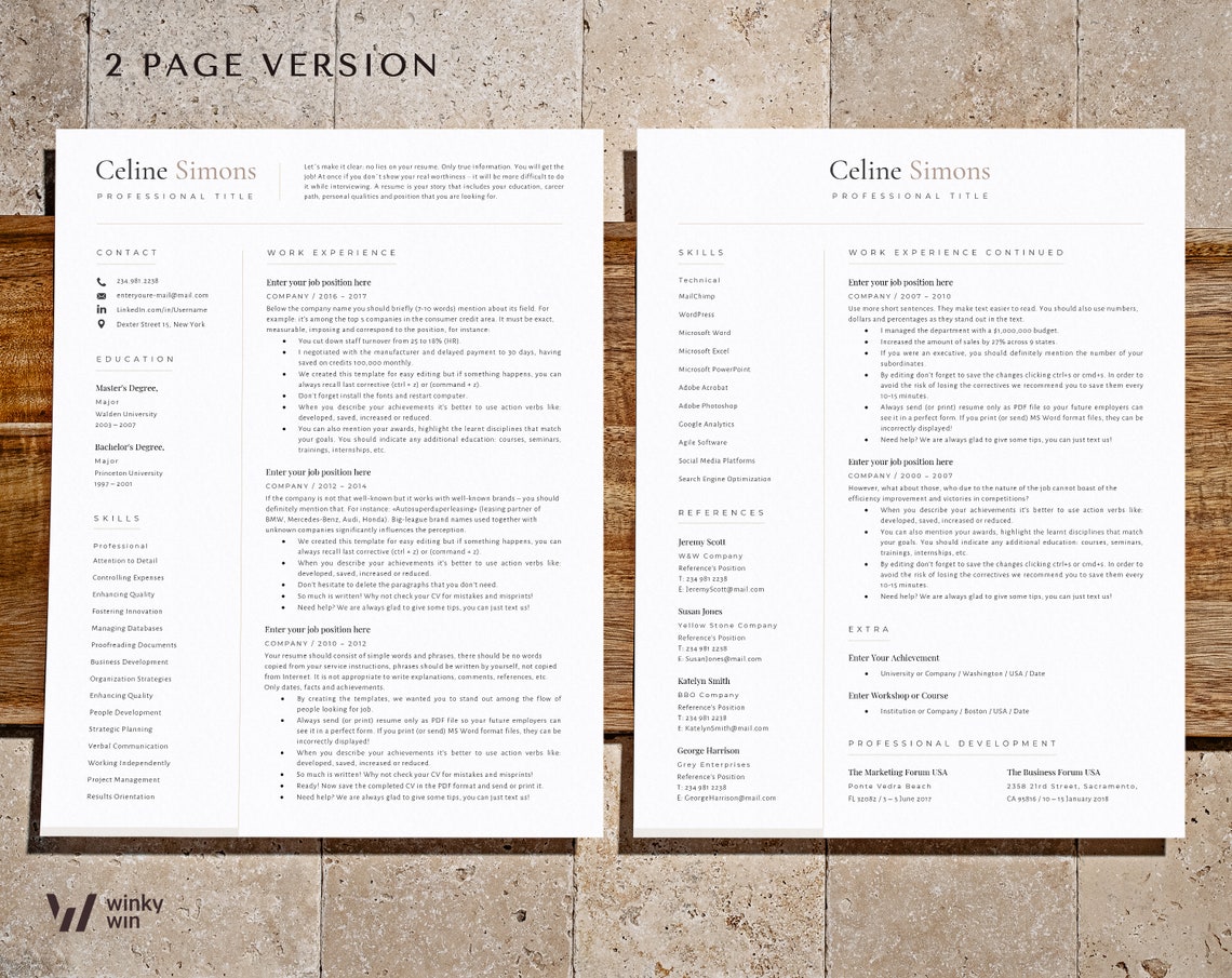 One Page Resume Template Google Docs Mac Pages Word Cv - Etsy