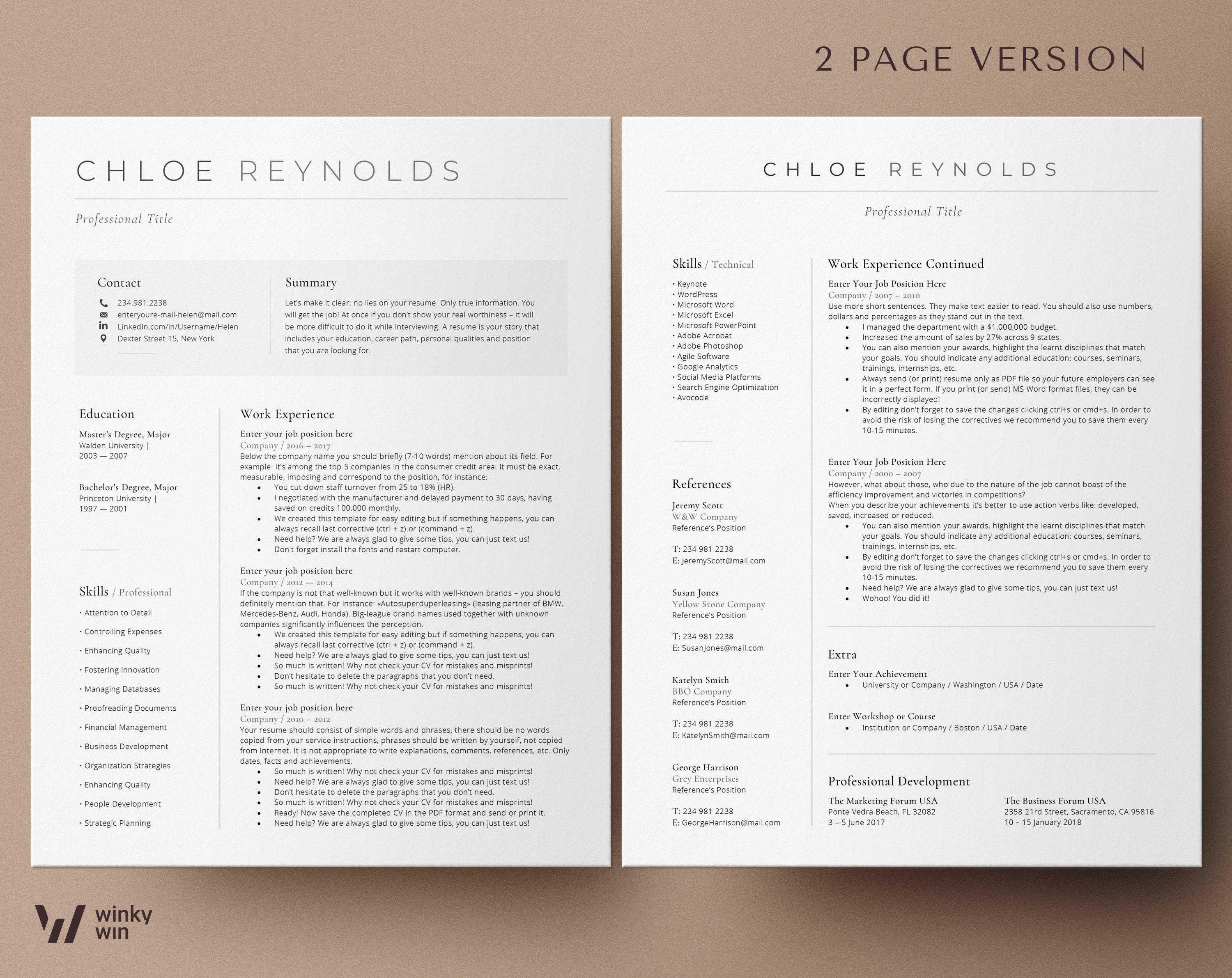 Modern Resume Template Apple Pages + MS Word, Cv Template With Summary ...