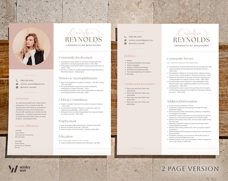 Monogrammed Sorority Rush Resume Template With Photo, Sorority Resume ...