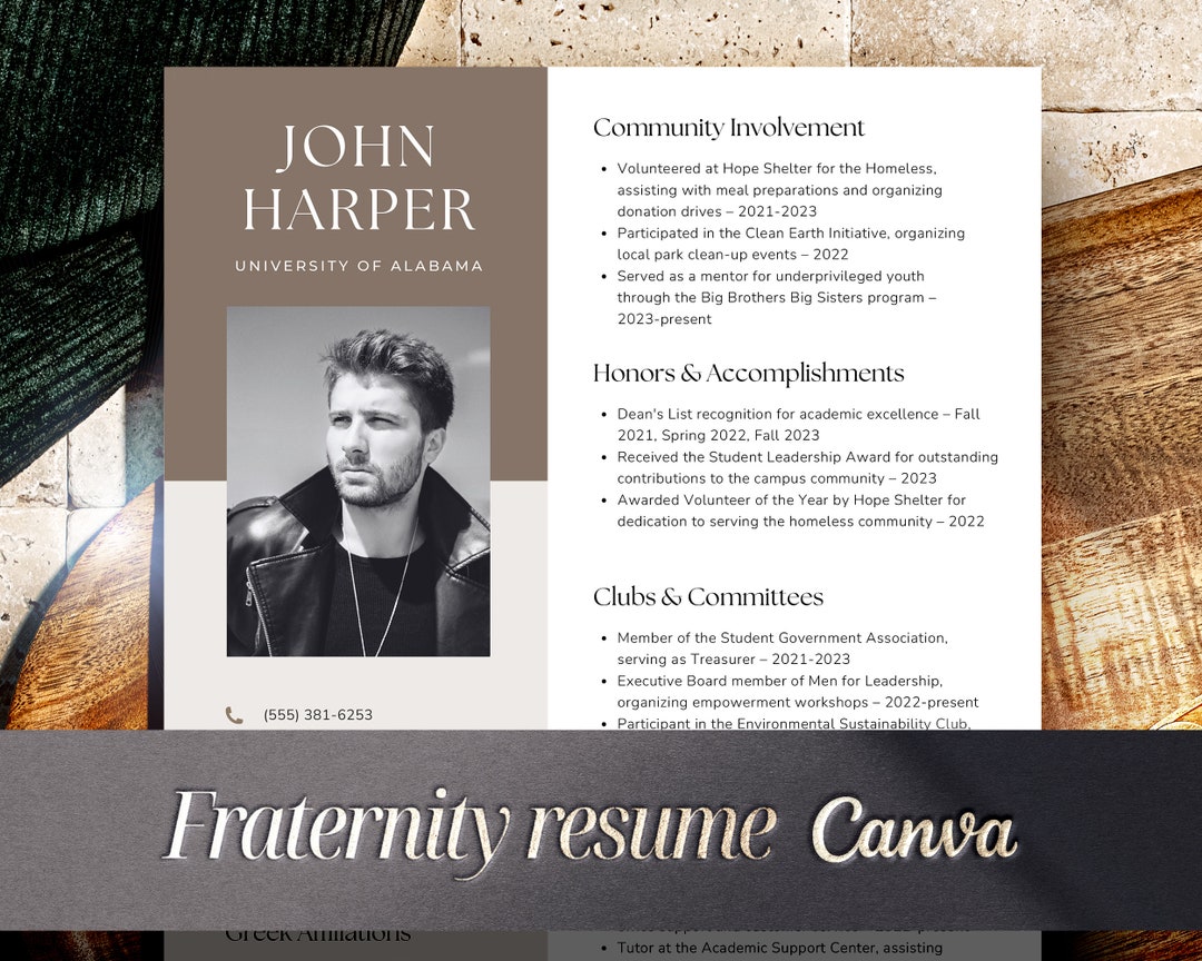 Fraternity Resume Template, Fraternity Rush Resume Canva, Minimalist ...