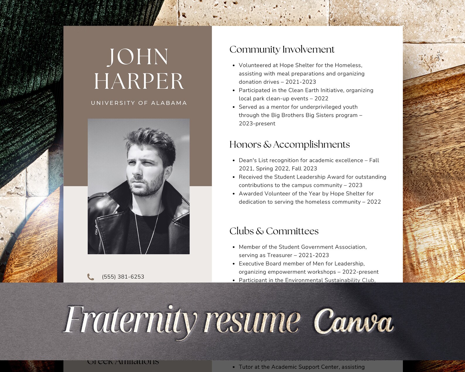 Fraternity Resume Template, Fraternity Rush Resume Canva, Minimalist ...